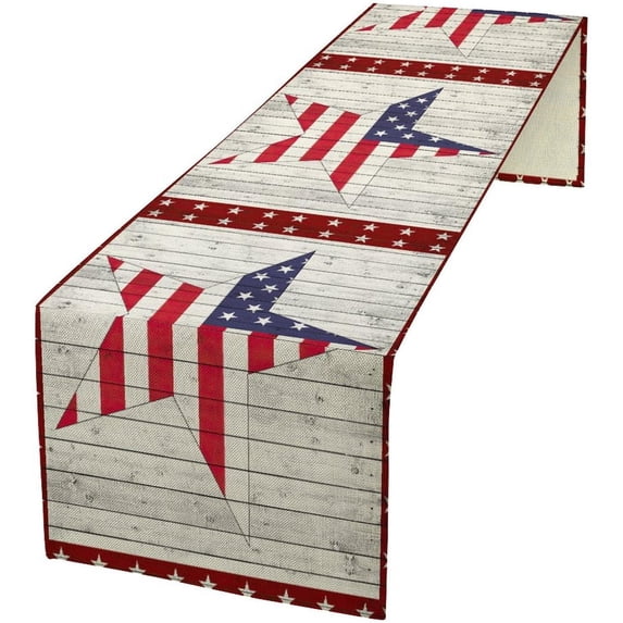 4th of July Kitchen Table Runner, Rustic Star Wooden American Flag Star ...