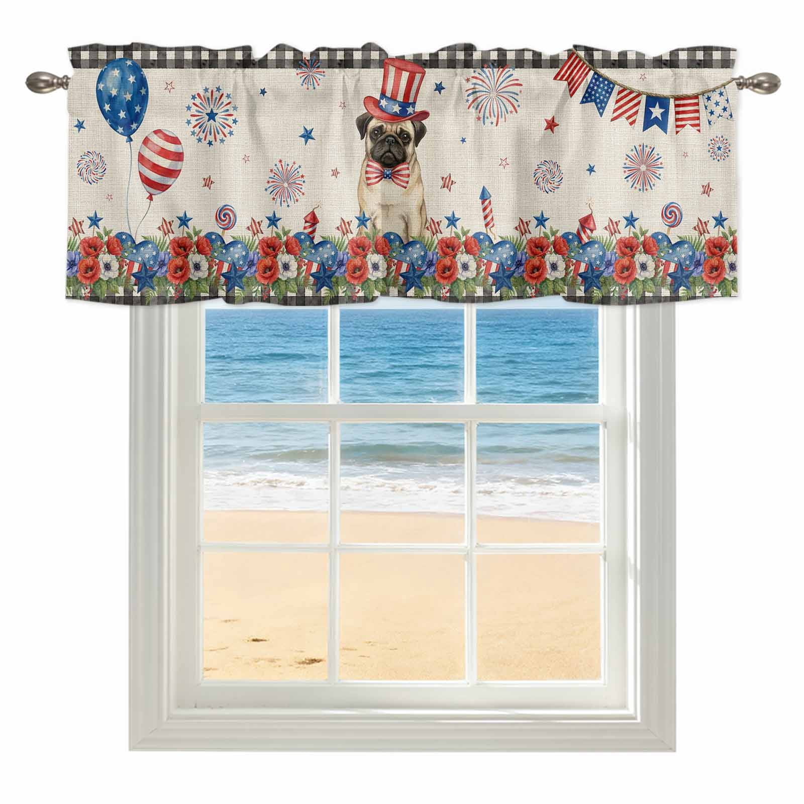 4th of July Kitchen Valances for Windows 42x18 Inch Kitchen Curtains ...