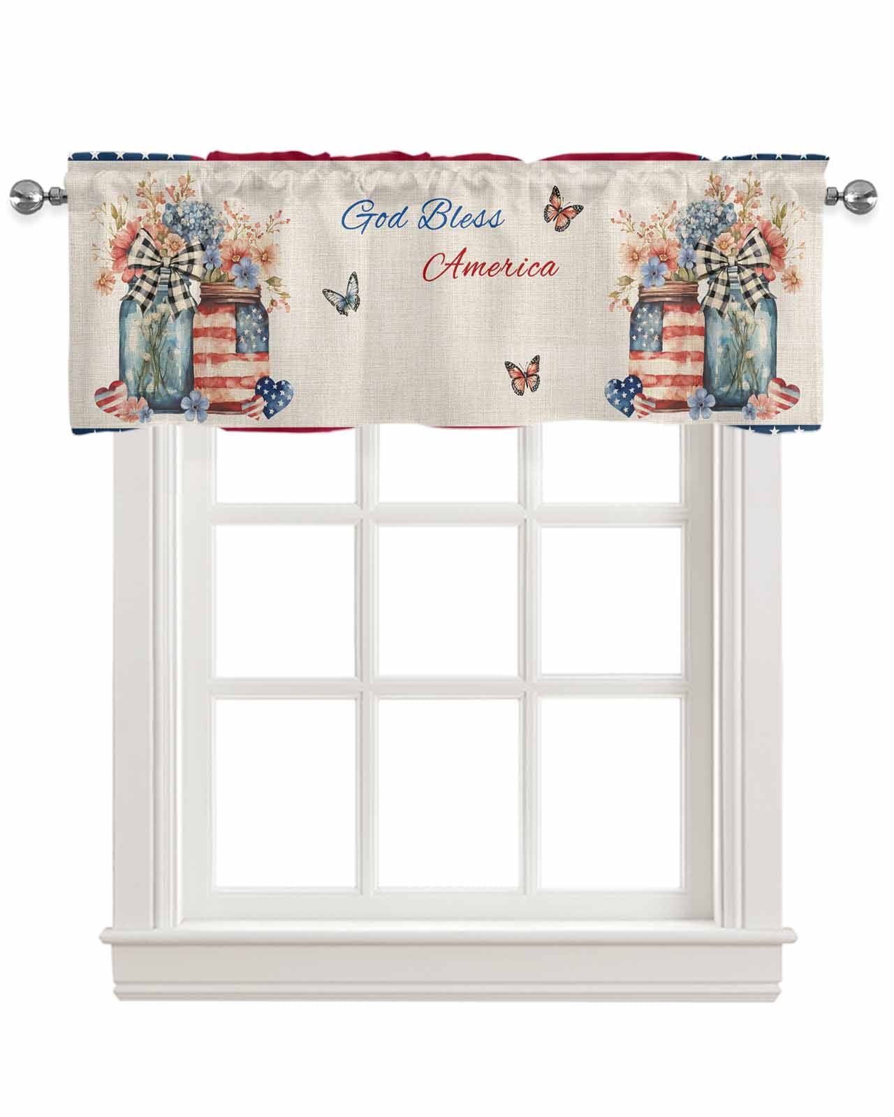 4th of July Kitchen Valances for Windows Farmhouse Linen Window Valance ...
