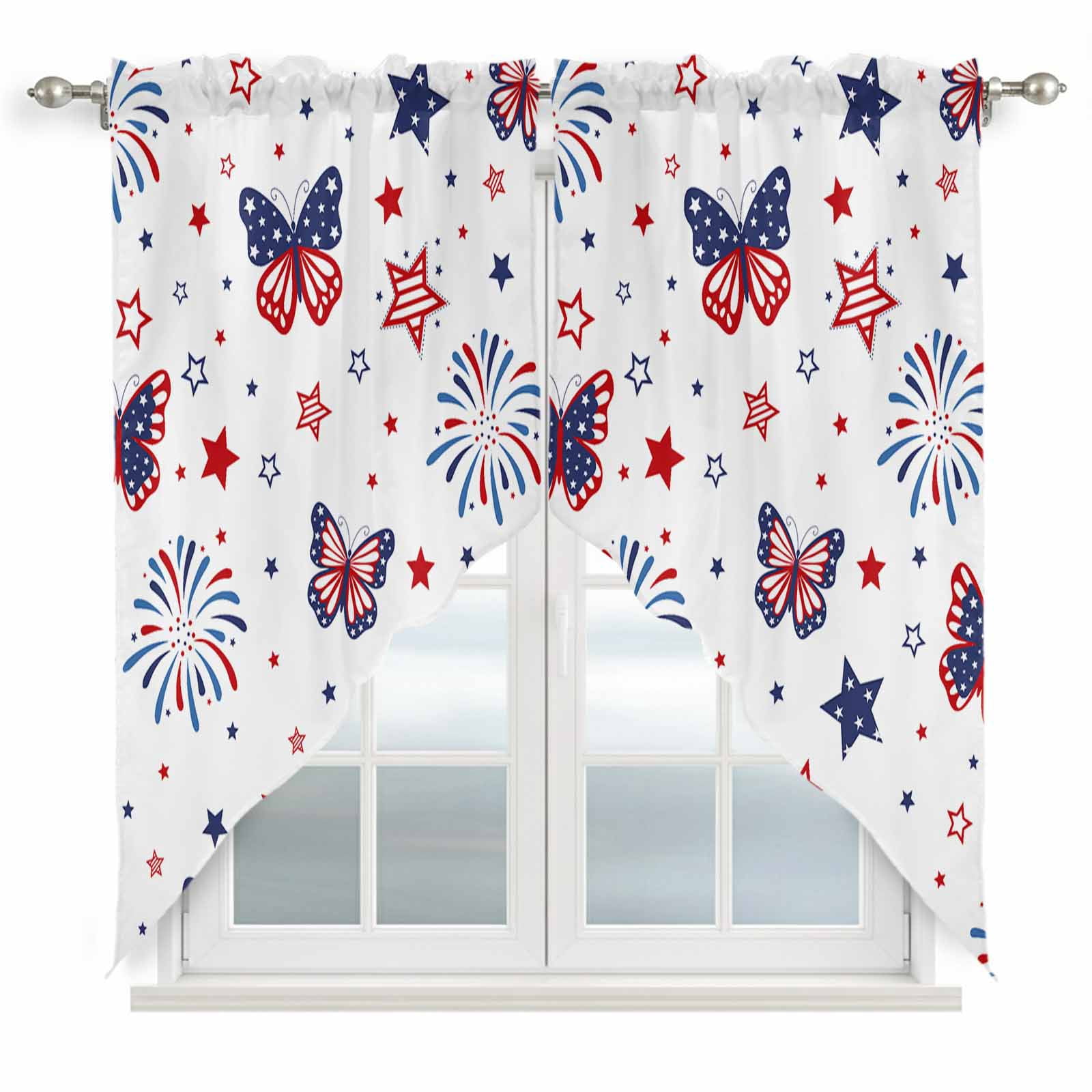 4th of July Kitchen Window Curtains, Swag Curtains Valance for Bedroom ...