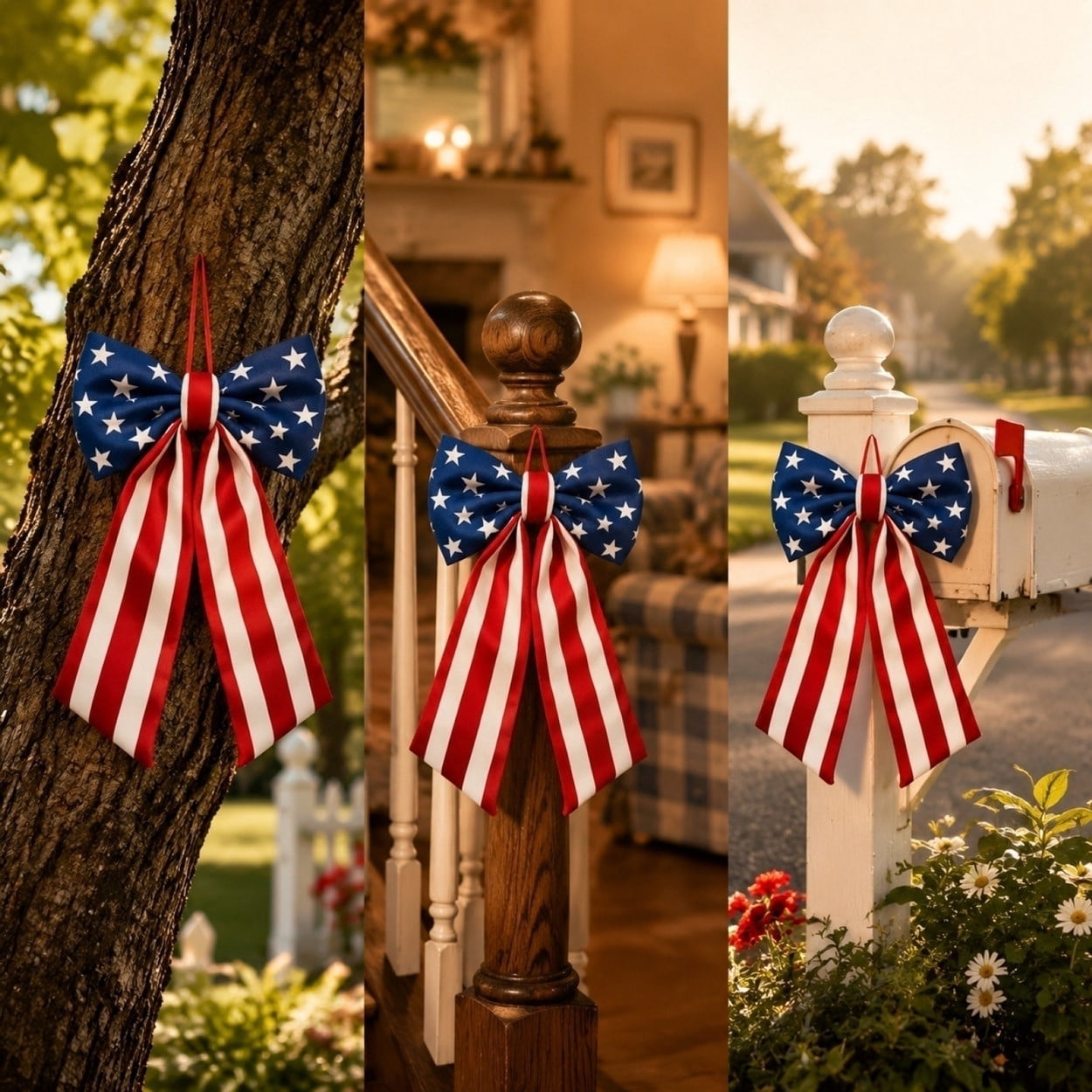 4th of July Large Star Flag Bow Hanging Ornament - Stylish Front Door ...