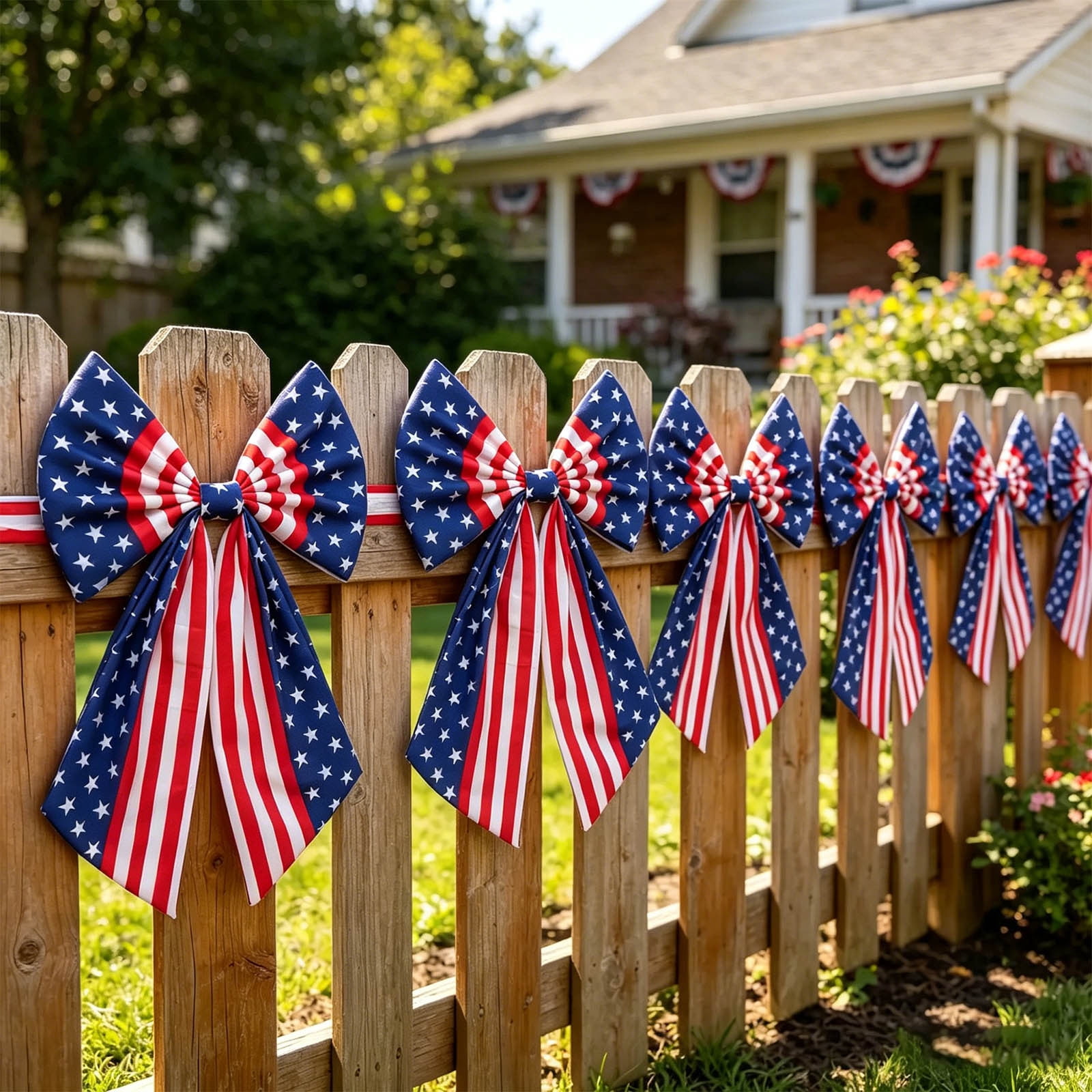 4th of July Large Star Flag Bow - Patriotic Red White Blue Fabric Bow ...