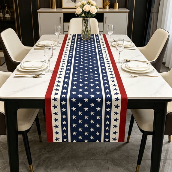 4th of July Linen Star Flag Dining Table Runner - 250th Anniversary ...