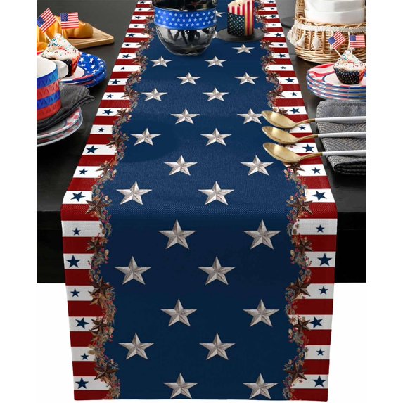 4th of July Linen Table Runner Dresser Scarves, Country Stars Red Blue ...