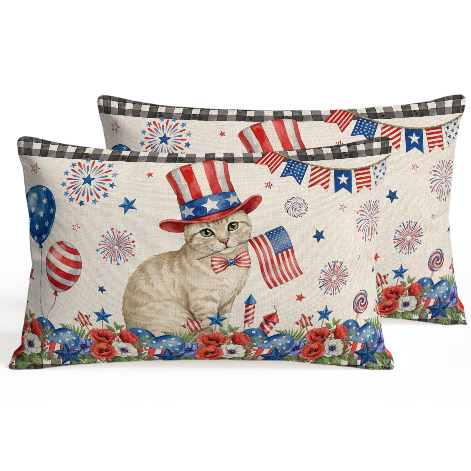 4th of July Lumbar Pillow Covers 12 x 20 Inch Pillow Covers Set of 2 ...