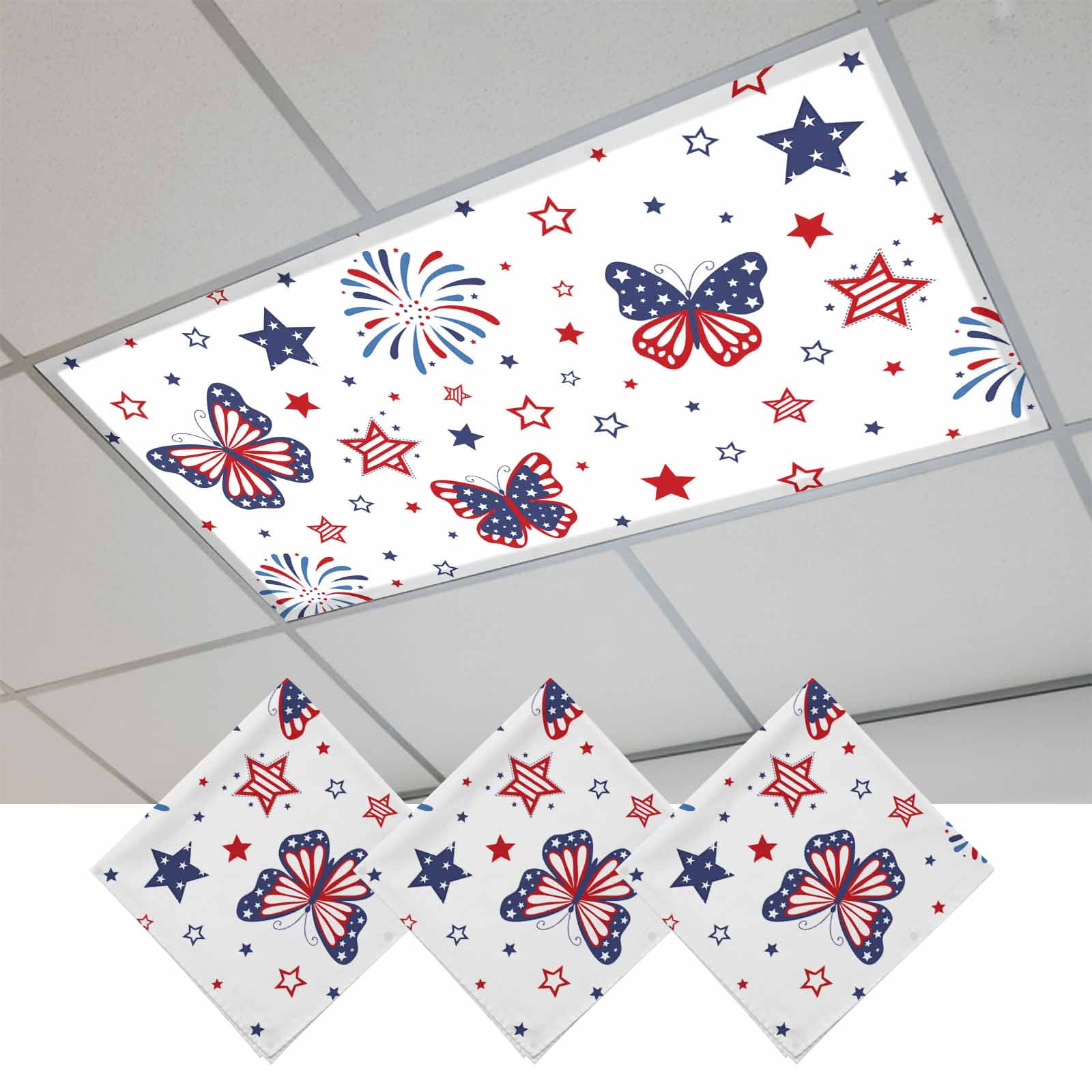 4th of July Magnetic Fluorescent Light Covers for Ceiling Lights 2x4Ft ...