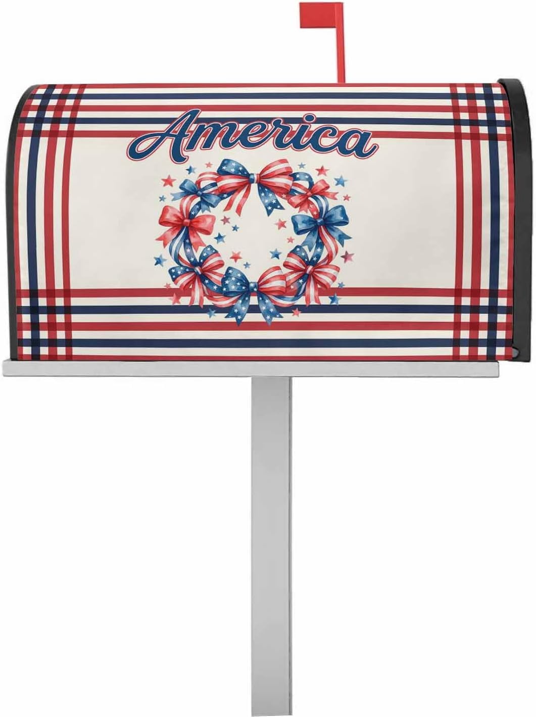 4th of July Mailbox Cover Magnetic Wraps, Patriotic Bow Wreath Stars ...