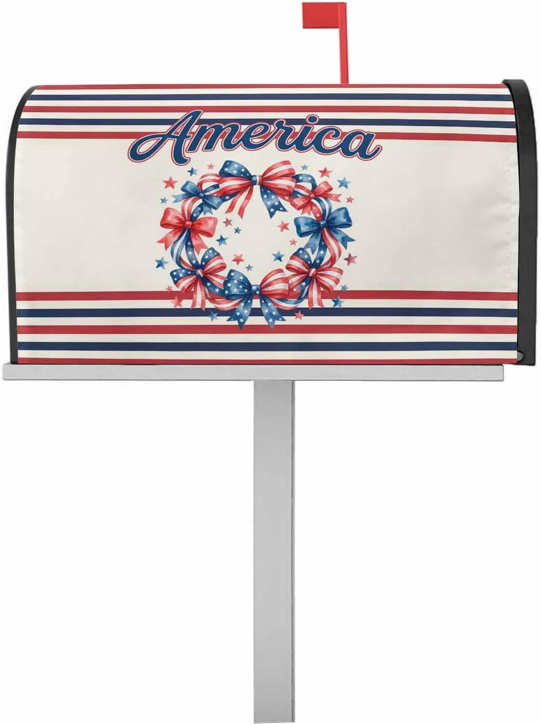 4th of July Mailbox Cover Magnetic Wraps, Patriotic Bow Wreath Stars ...