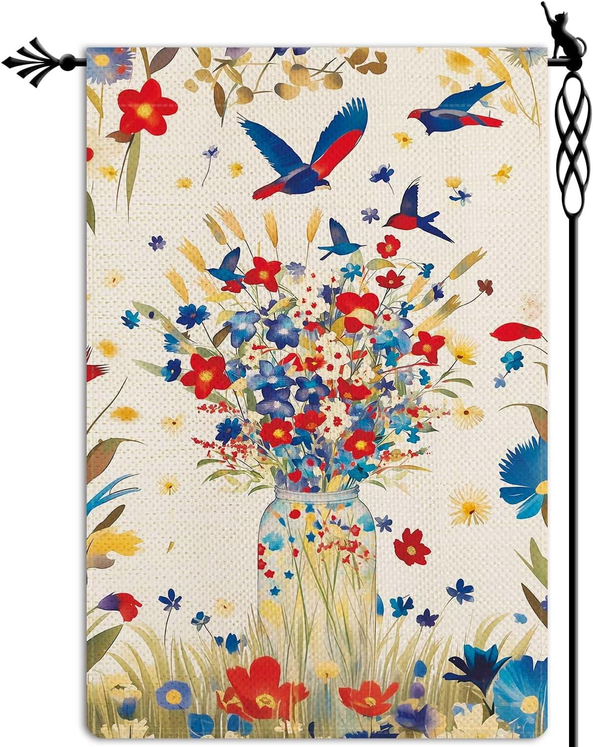 4th of July Mason Jar Floral Garden Flag Patriotic Memorial Day ...