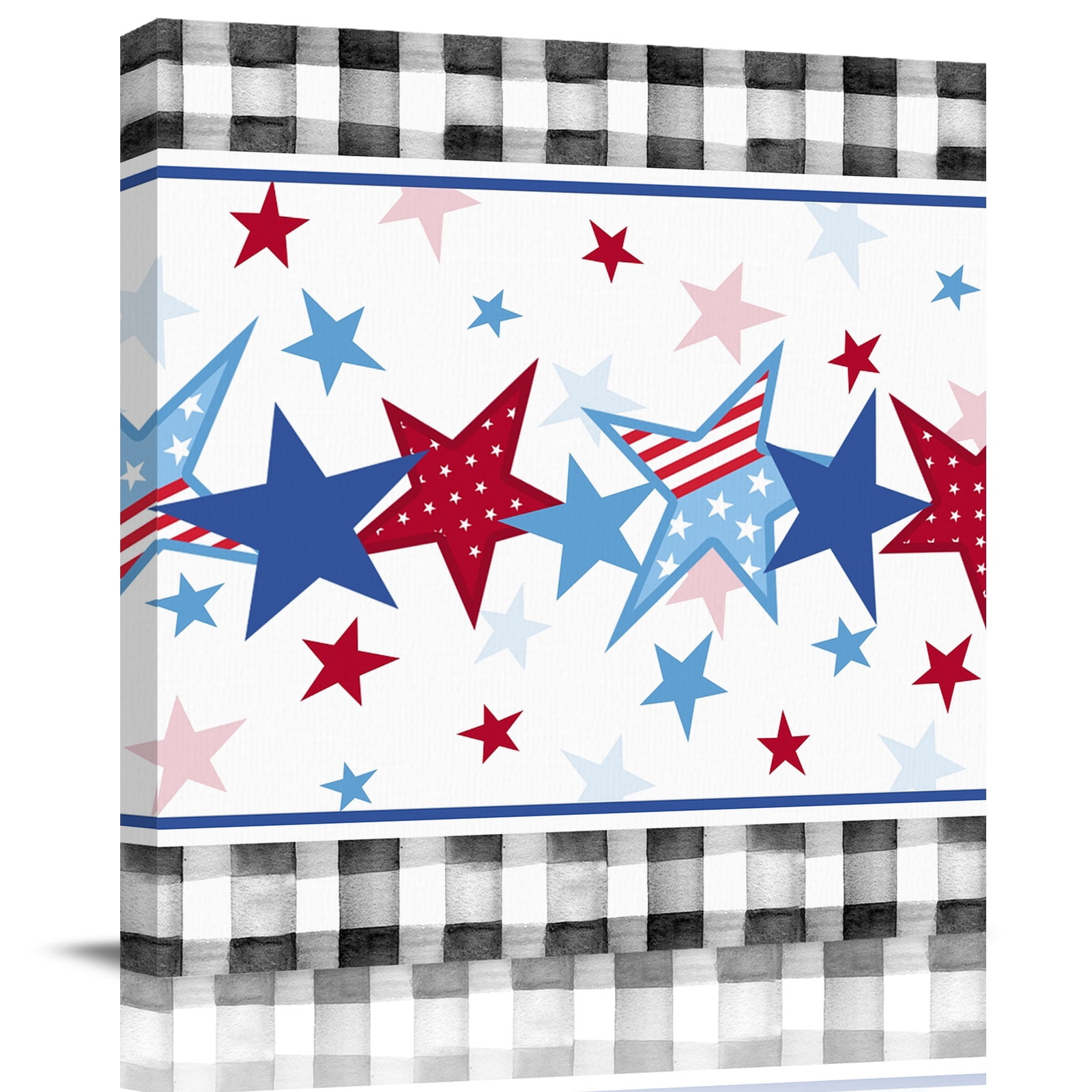 4th of July Memorial Day Blue Red Stars Canvas Artwork Painting Art ...