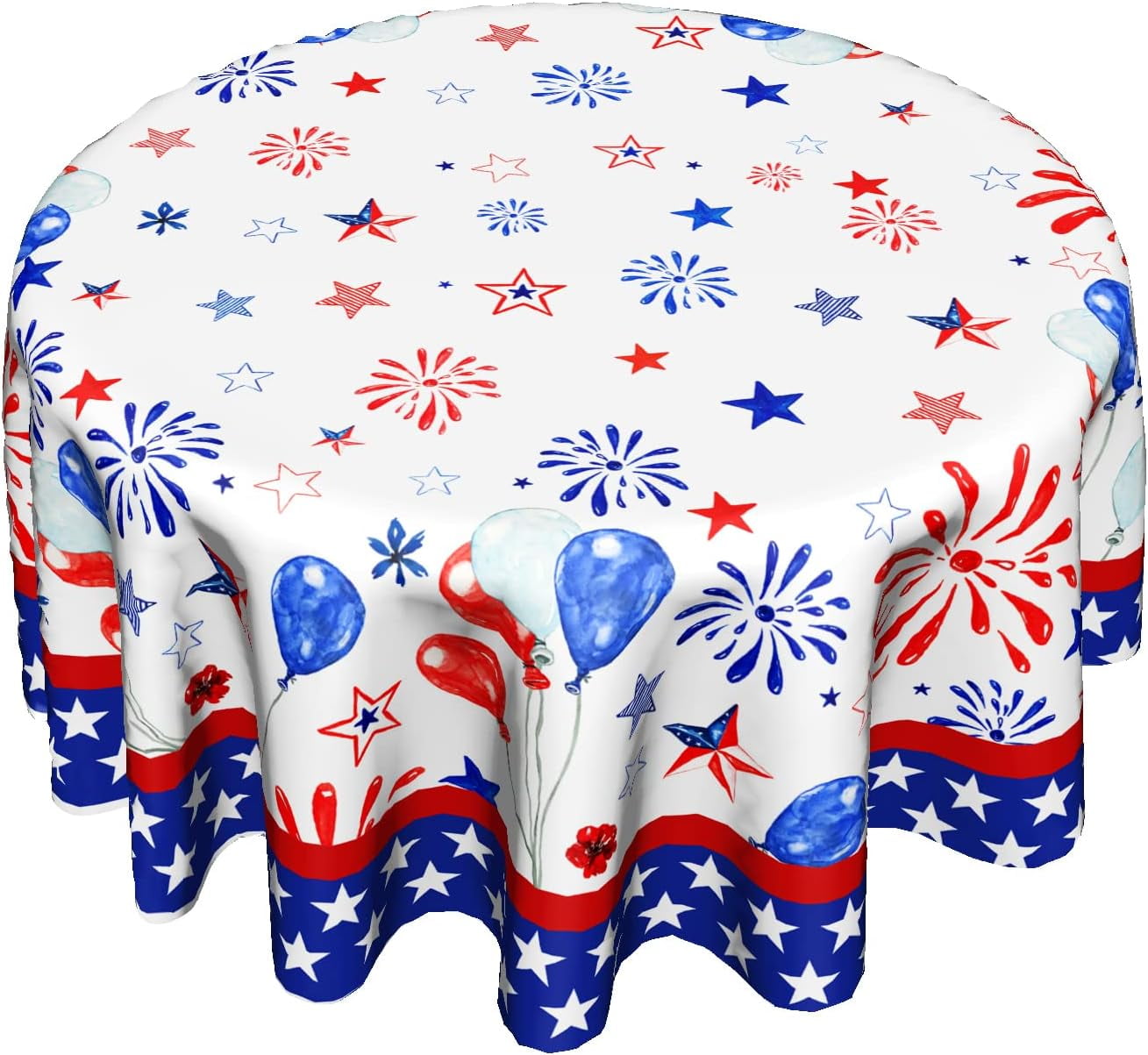 4th of July Memorial Day Round Tablecloth 60 Inch Waterproof Stars ...