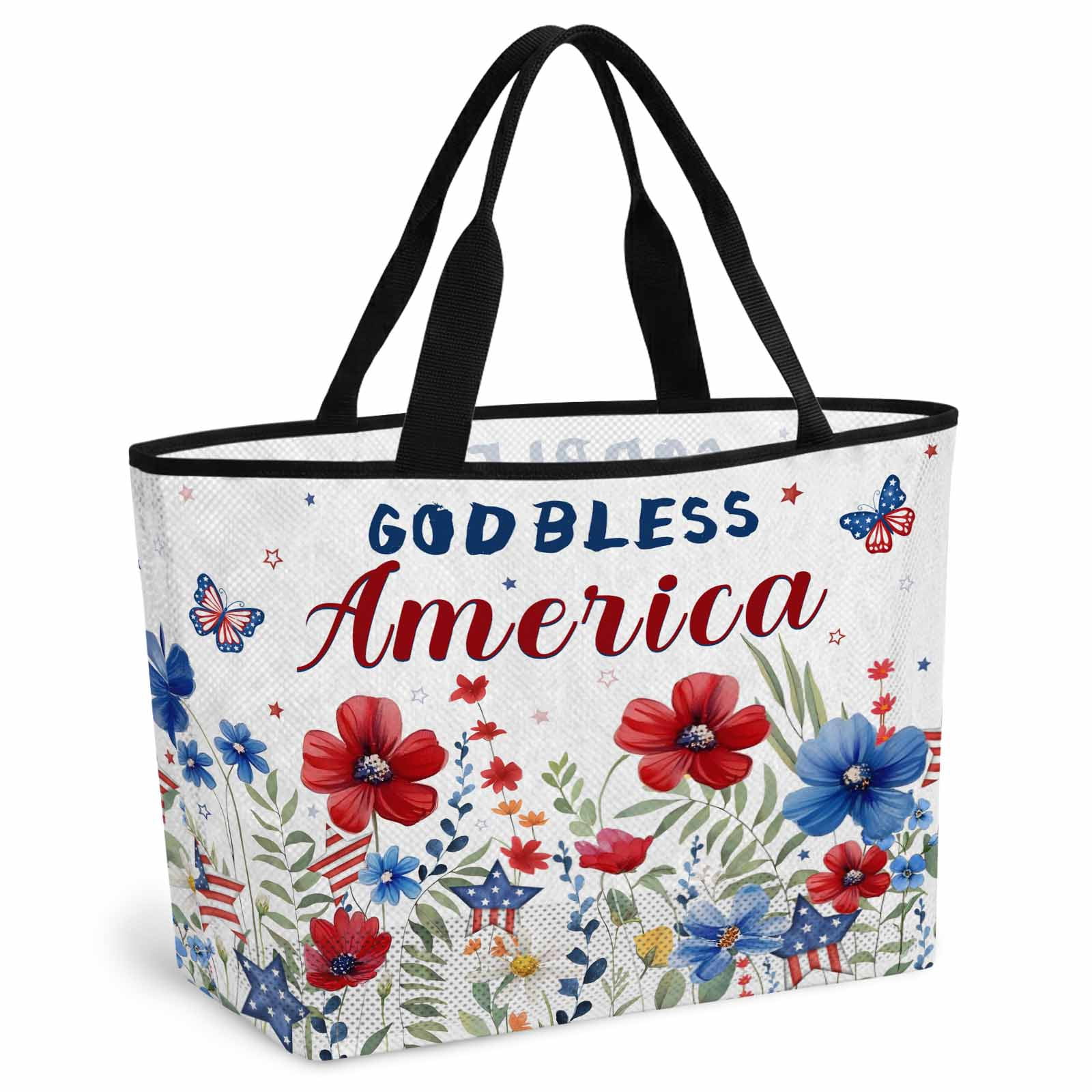 4th of July Mesh Beach Bag for Women Men,Large Beach Tote Waterproof ...