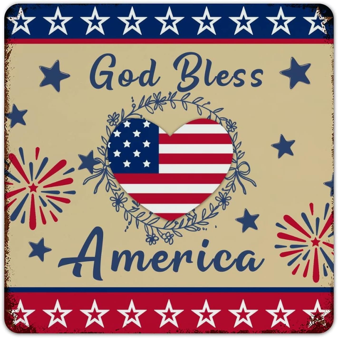 4th of July Metal Tin Sign Independence Day God Bless America Vintage ...