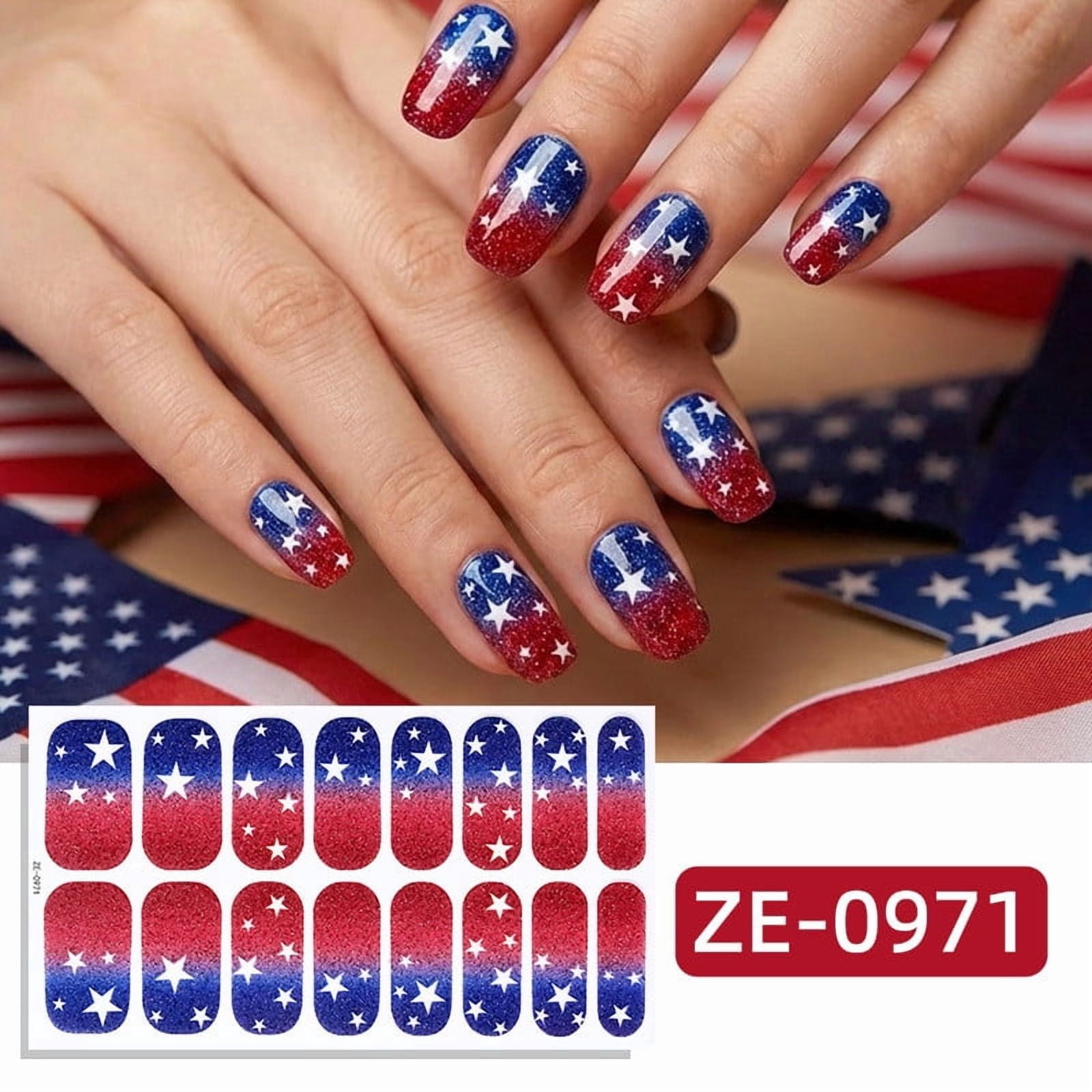 4th of July Nail Wraps Stickers, Patriotic Nail Polish Strips, 16*Nail ...