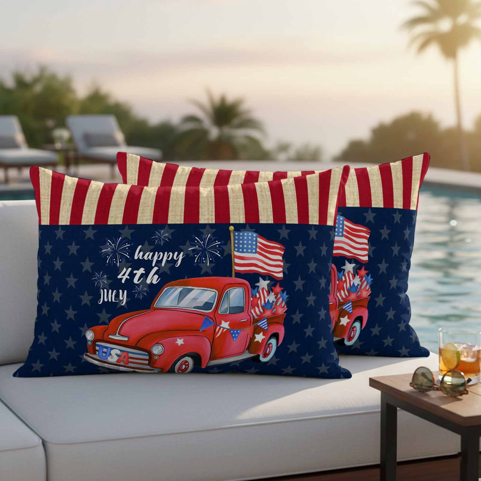 4th of July Outdoor Pillow Covers 20x12 Inch Lumbar Pillow Covers Set ...