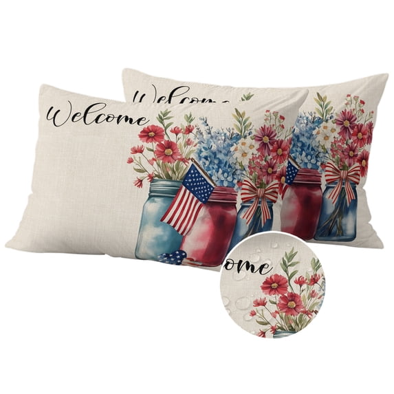 4th of July Outdoor Pillow Covers 20x12 Set of 2,Waterproof Patio Throw ...