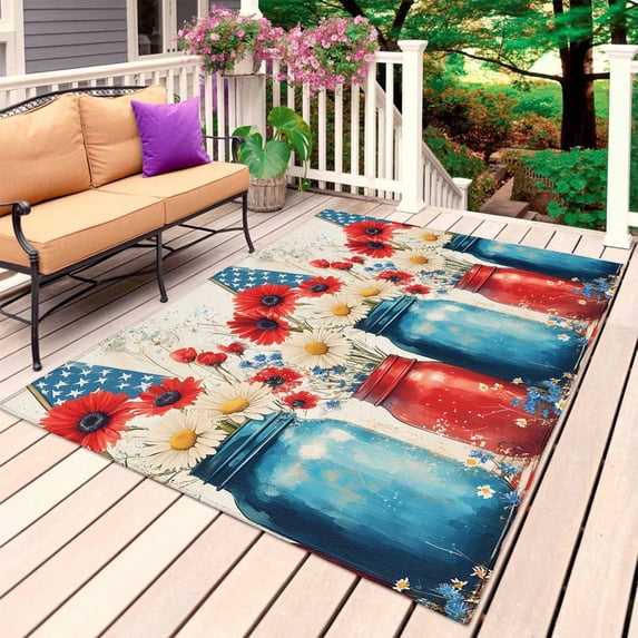 4th of July Outdoor Rug 5x7 Ft, Non Slip Washable Area Rug, Red Blue ...