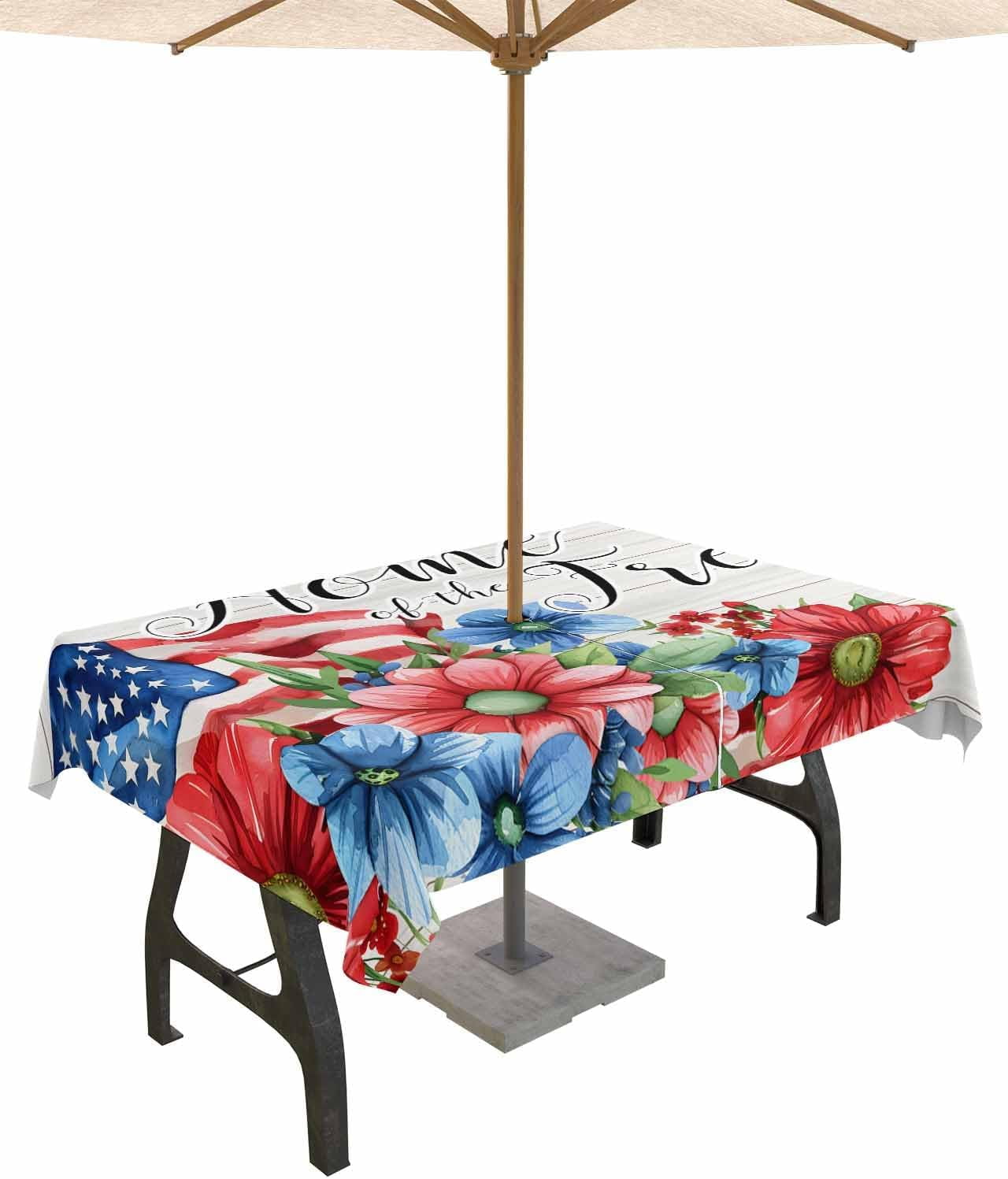 4th of July Outdoor Tablecloth with Umbrella Hole Rectangle ...
