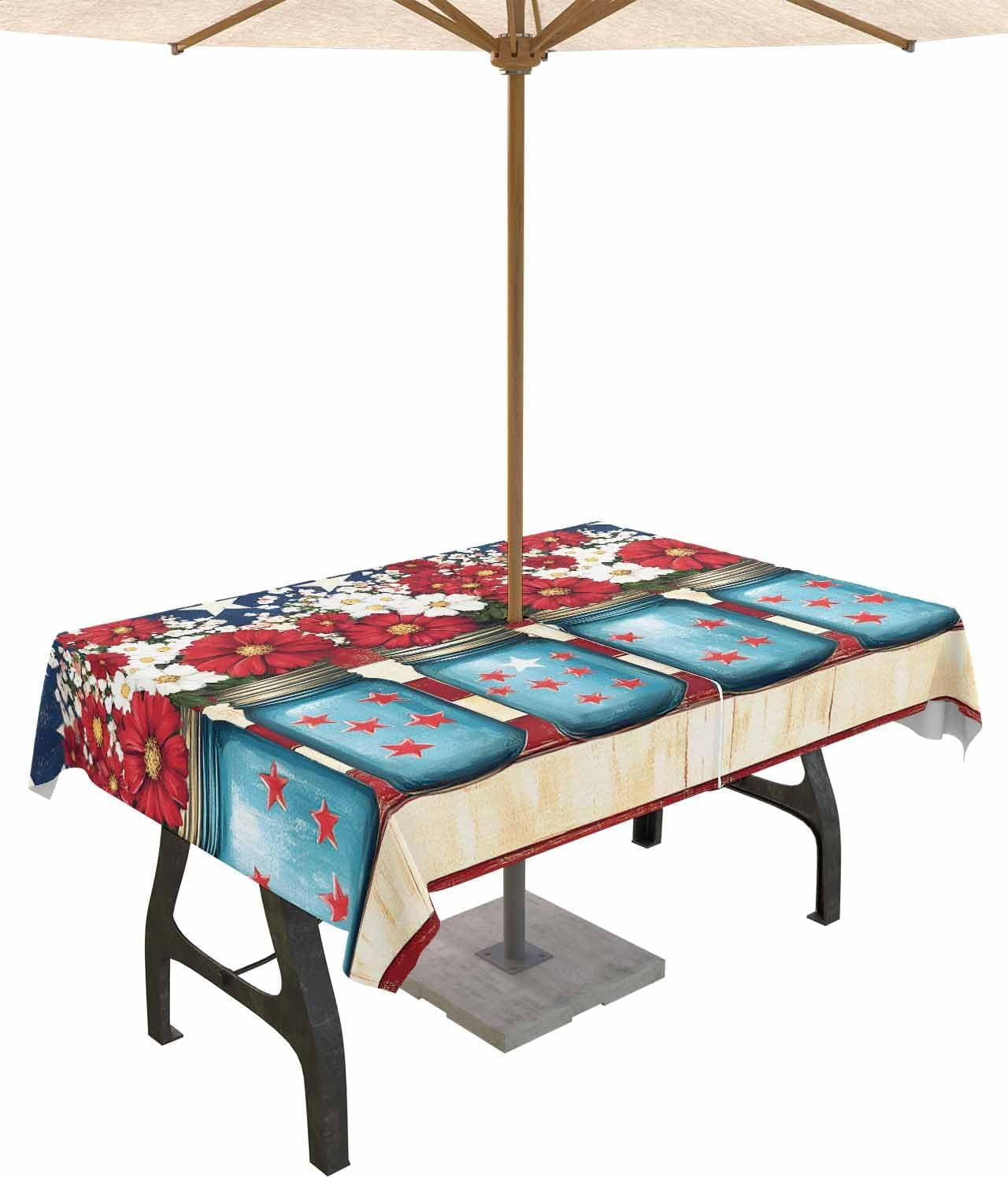 4th of July Outdoor Tablecloth with Umbrella Hole Rectangle ...