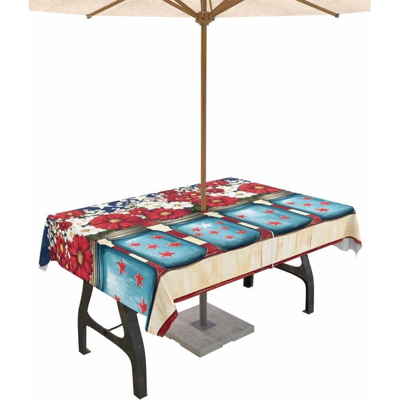 4th of July Outdoor Tablecloth with Umbrella Hole Rectangle ...