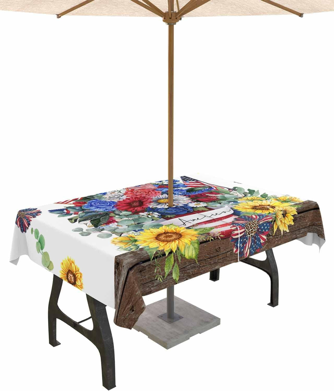 4th of July Outdoor Tablecloth with Umbrella Hole Rectangle ...