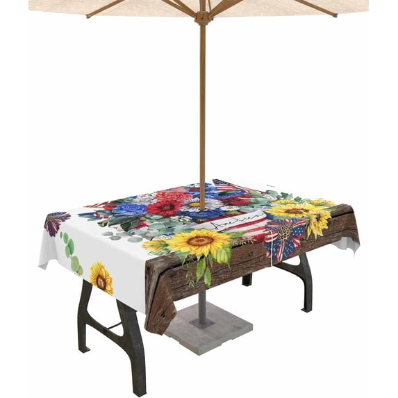 4th of July Outdoor Tablecloth with Umbrella Hole Rectangle ...