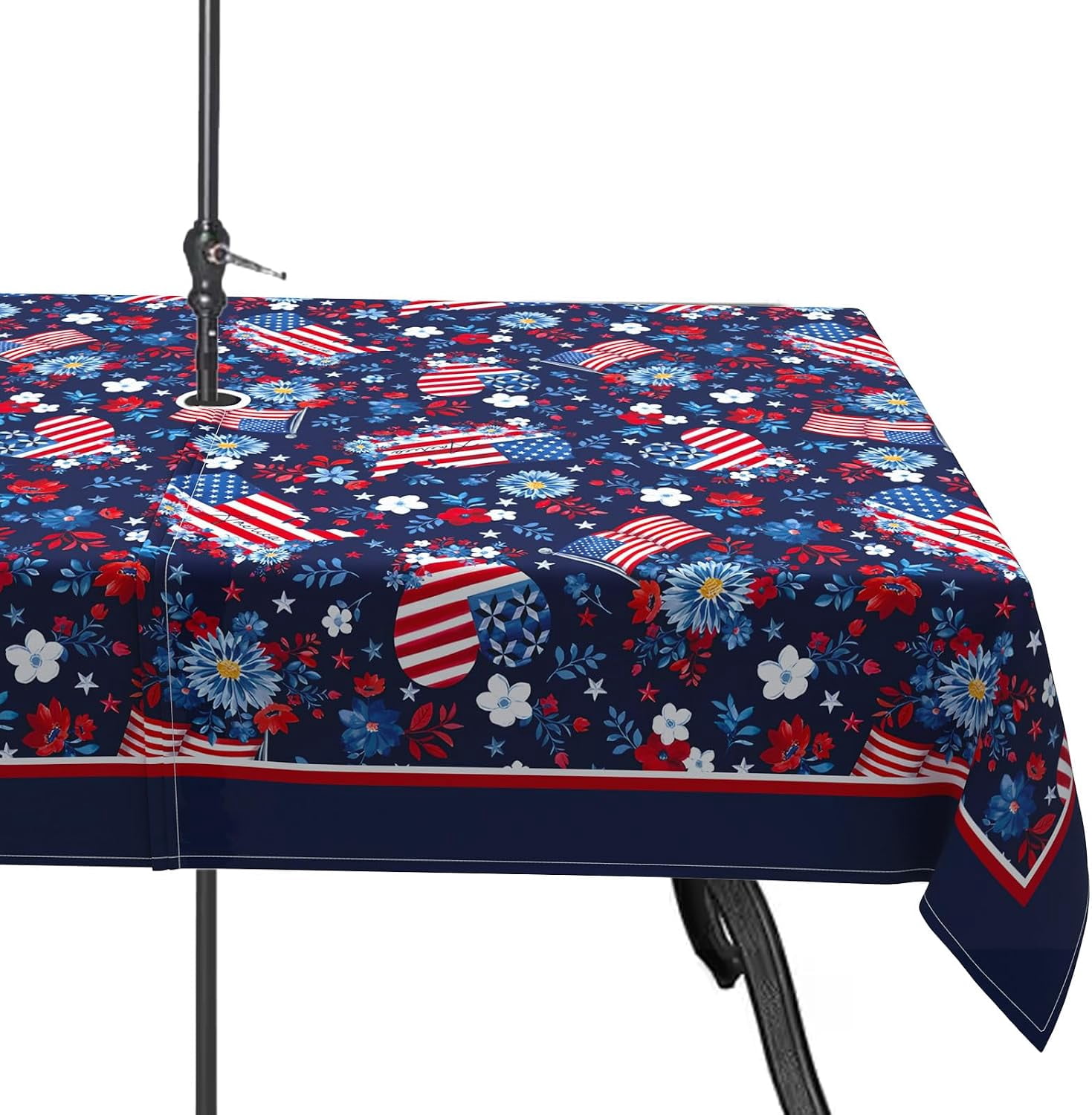 4th of July Outdoor Tablecloth with Umbrella Hole Waterproof Patriotic ...