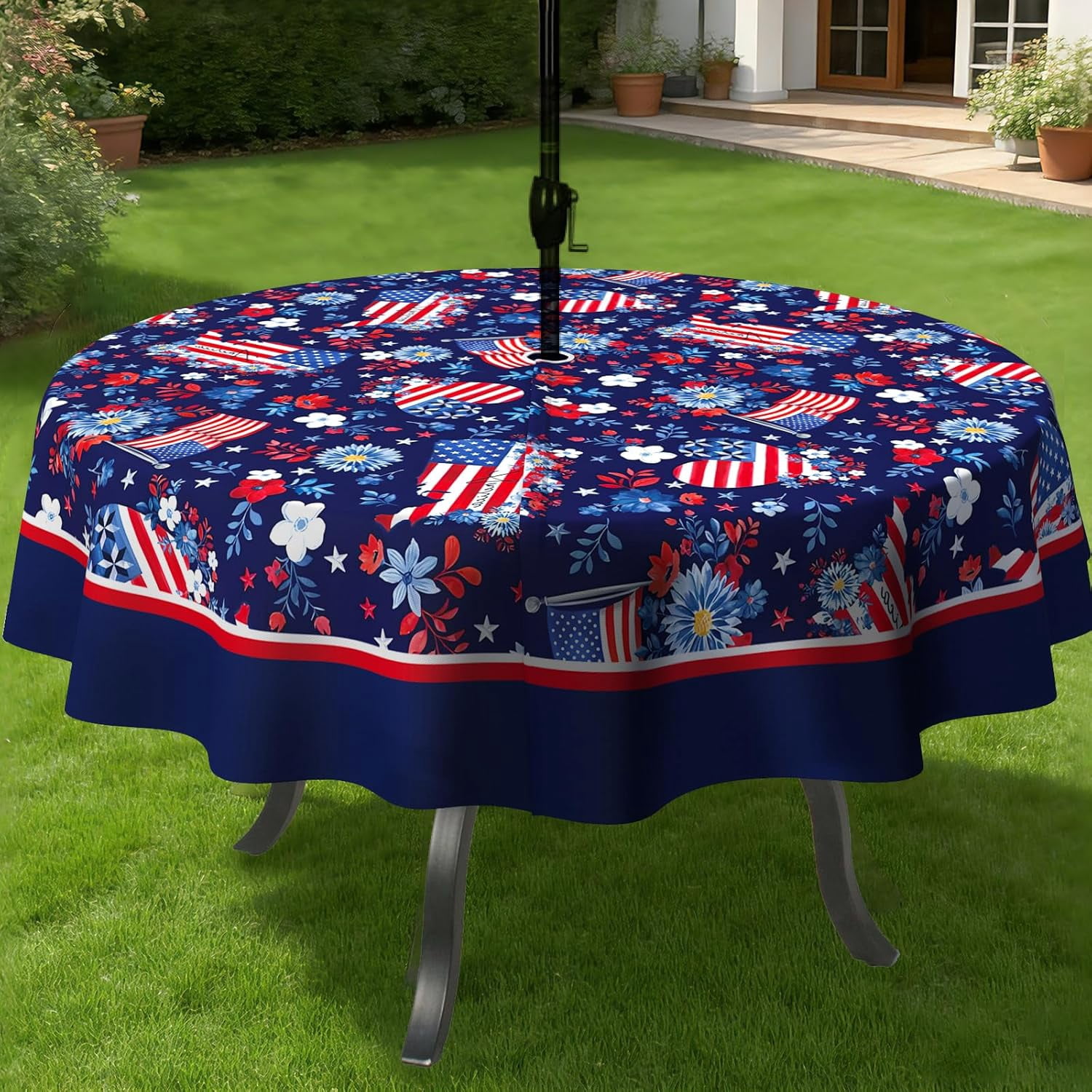 4th of July Outdoor Tablecloth with Umbrella Hole Waterproof Patriotic ...