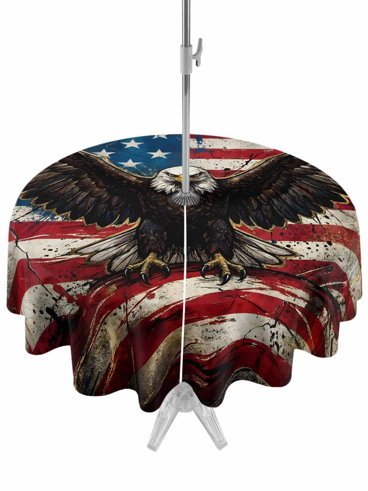 4th of July Outdoor Tablecloth with Umbrella Hole and Zipper Bald Eagle ...