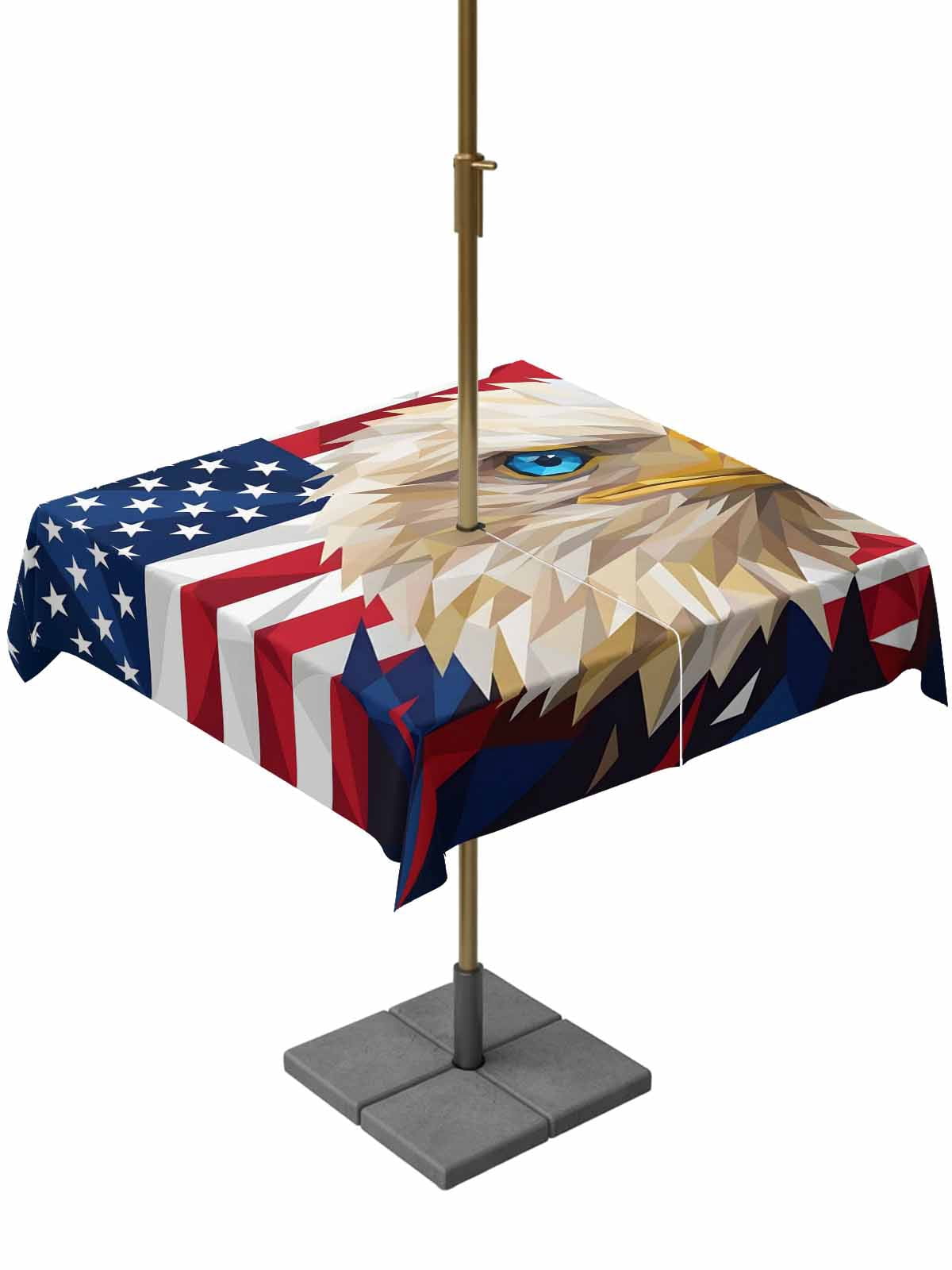 4th of July Outdoor Tablecloth with Umbrella Hole and Zipper Bald Eagle ...
