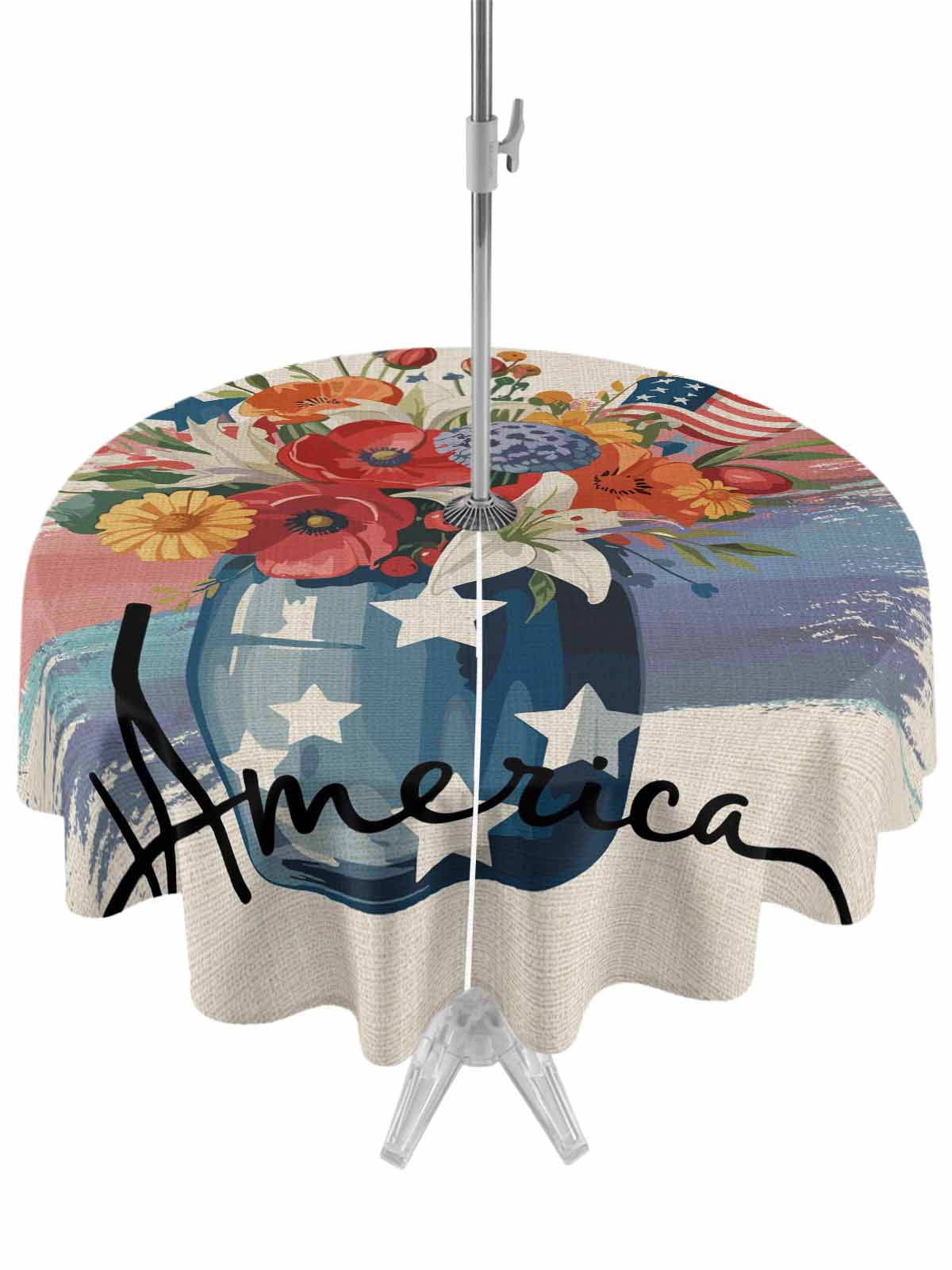 4th of July Outdoor Tablecloth with Umbrella Hole and Zipper Patriotic ...