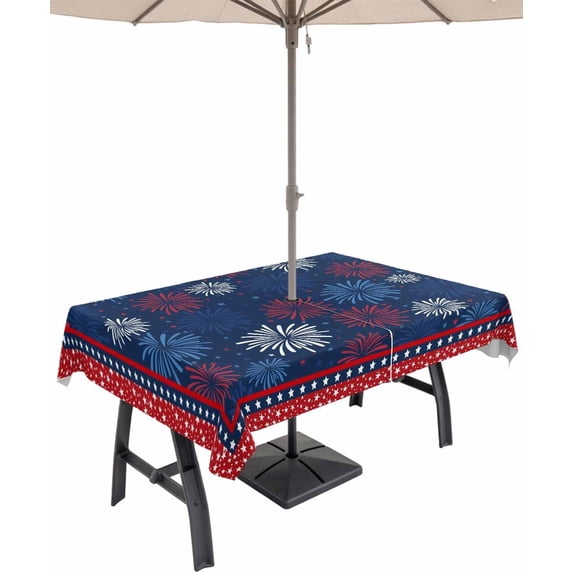 4th of July Outdoor Tablecloth with Umbrella Hole and Zipper Patriotic ...