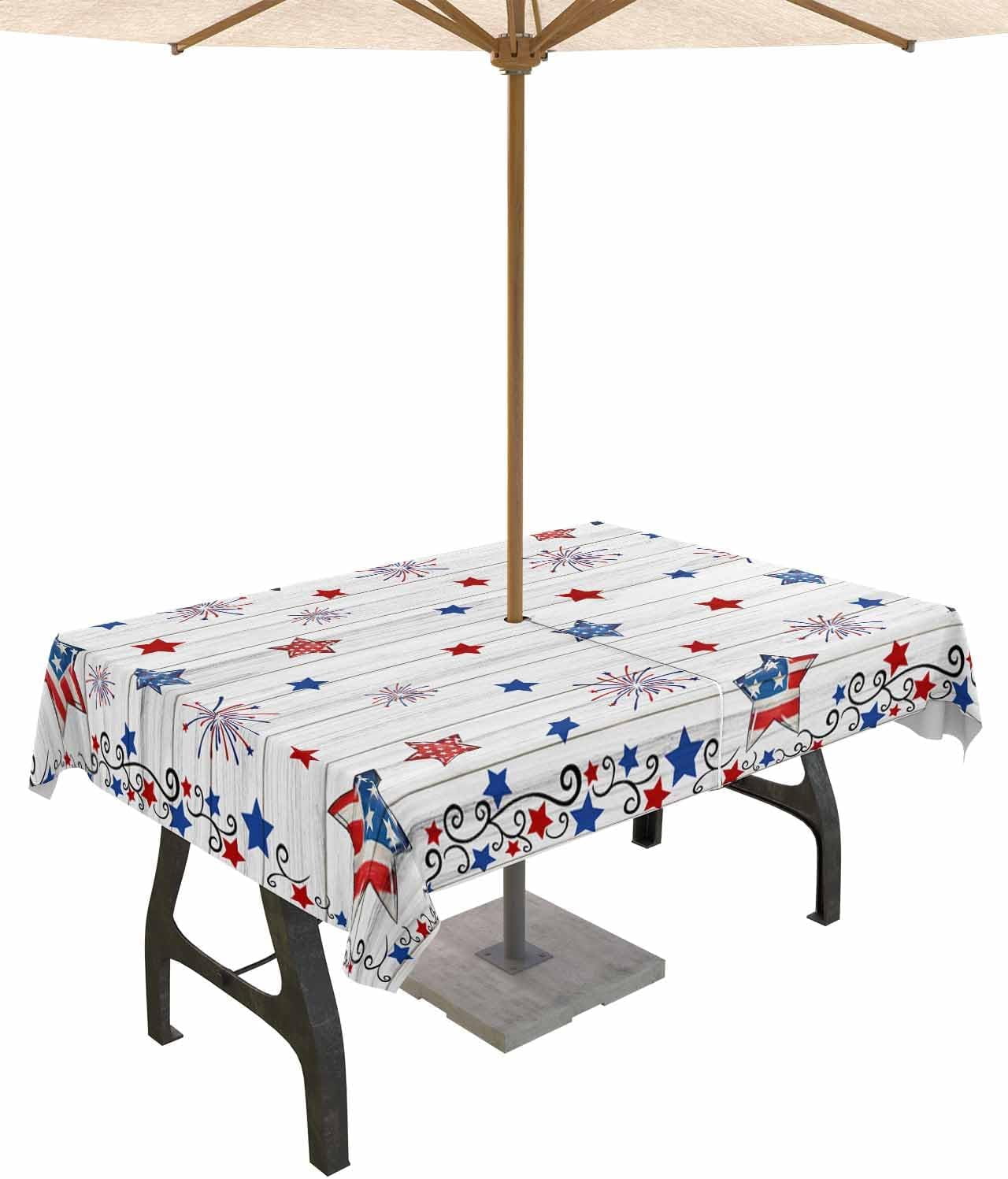 4th of July Outdoor Tablecloth with Umbrella Hole and Zipper Patriotic ...