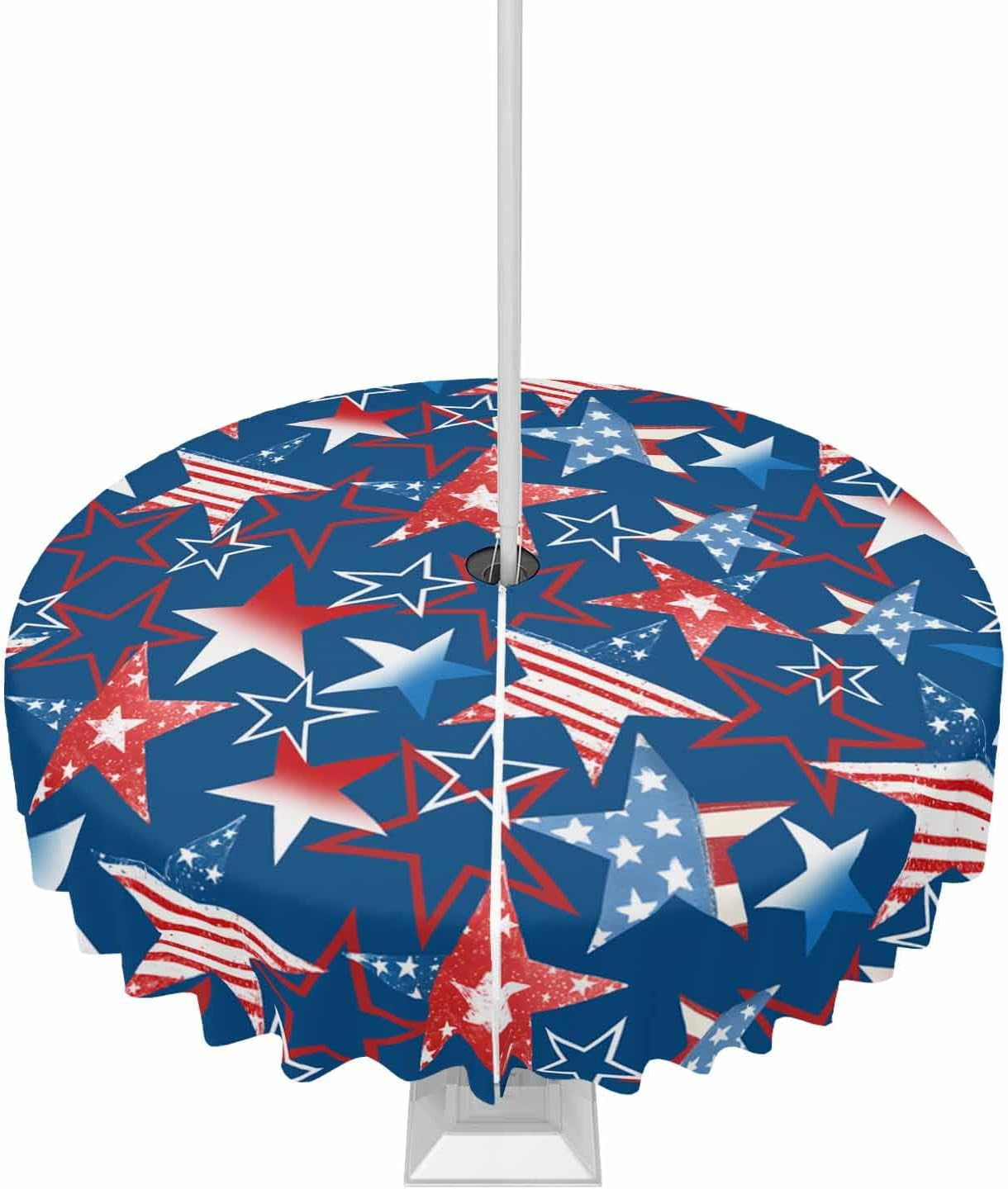 4th of July Outdoor Tablecloth with Umbrella Hole and Zipper Red Blue ...