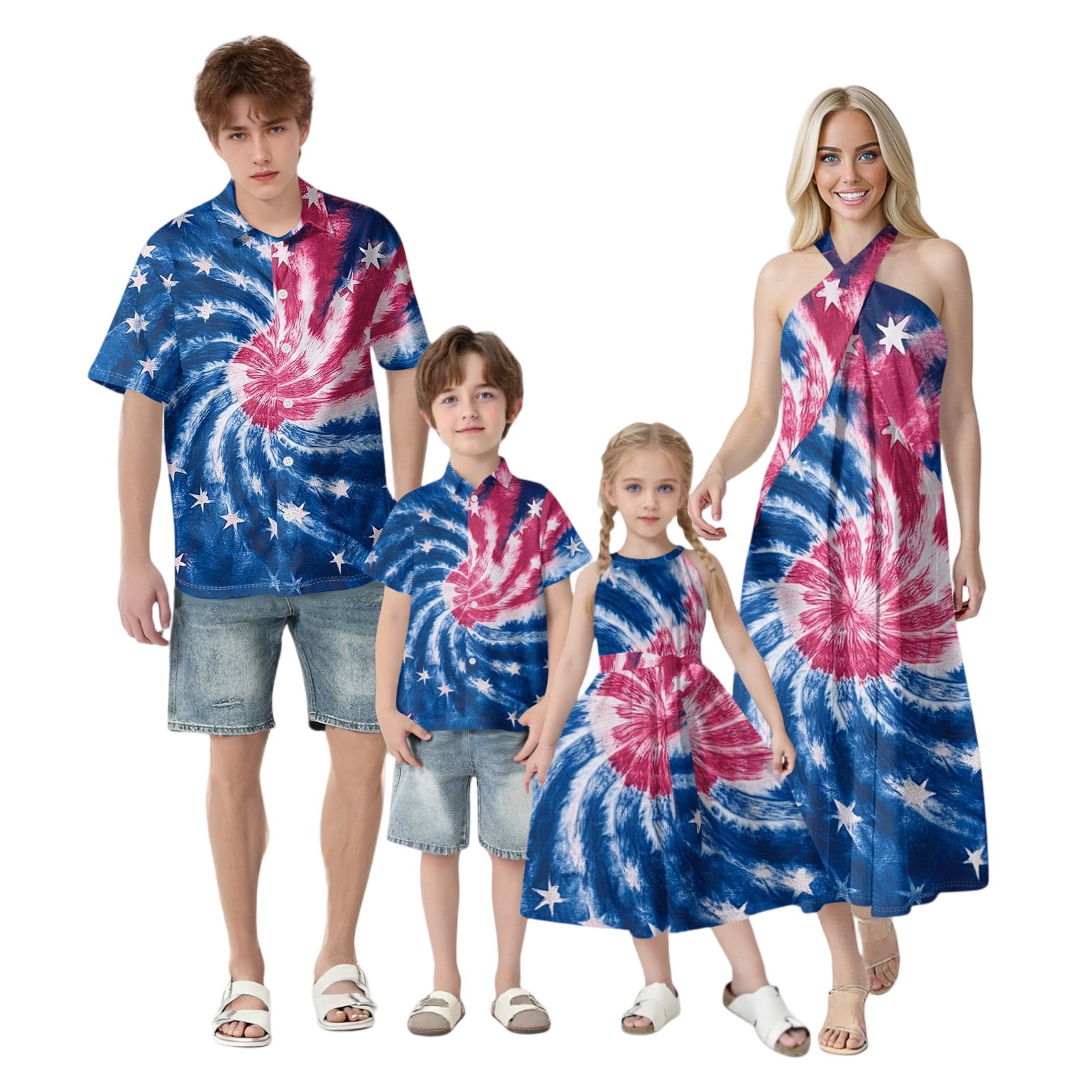 4th of July Outfits Family Matching Sets Hawaiian Men Women Girl Boy ...