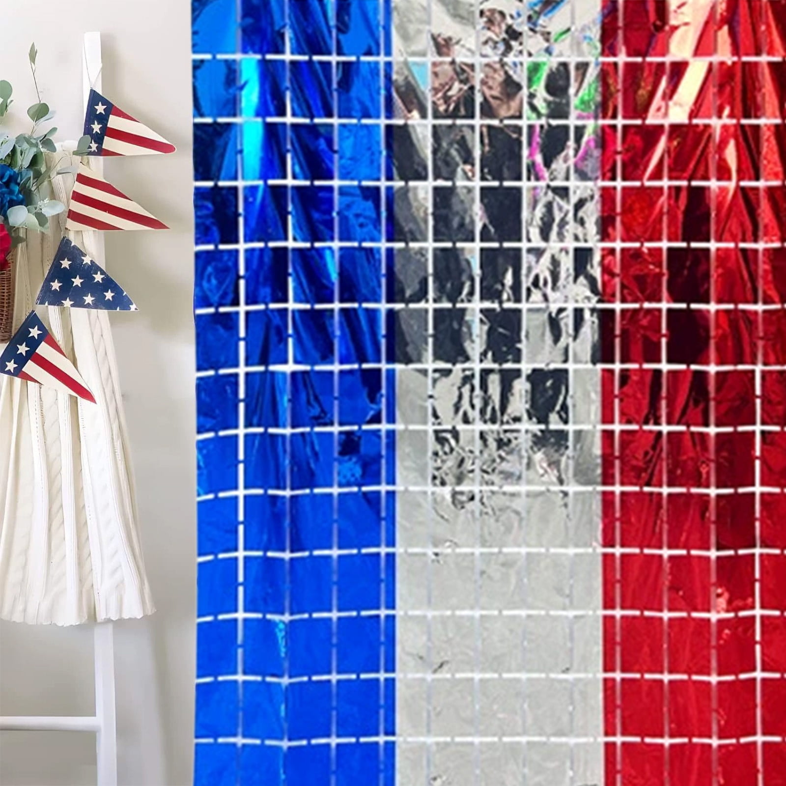 4th of July Party Decorations Red White Blue Foil Fringe Curtains, 1 ...