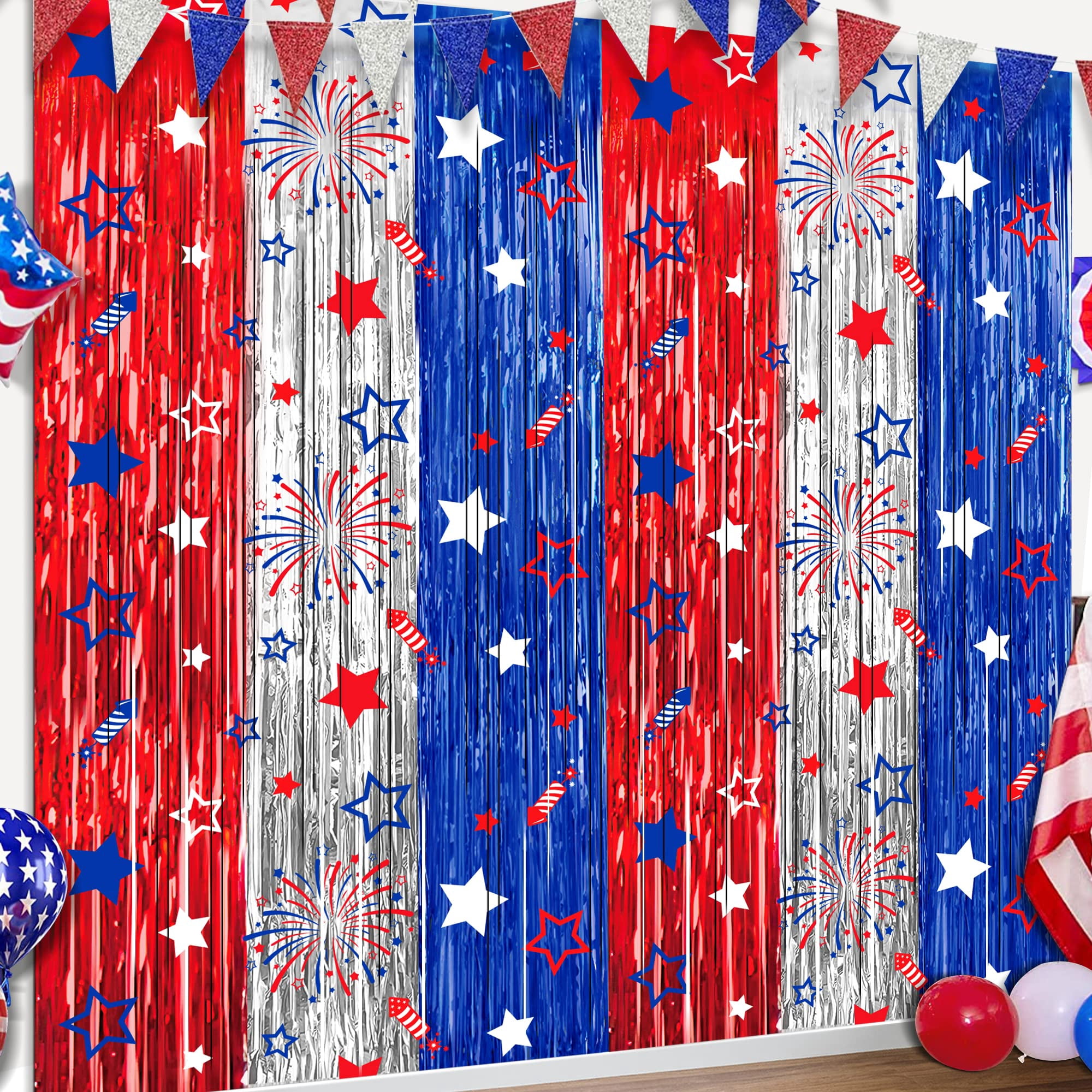 4th of July Party Decorations Red White Blue Fringe Curtains, 2 Pack 3. ...