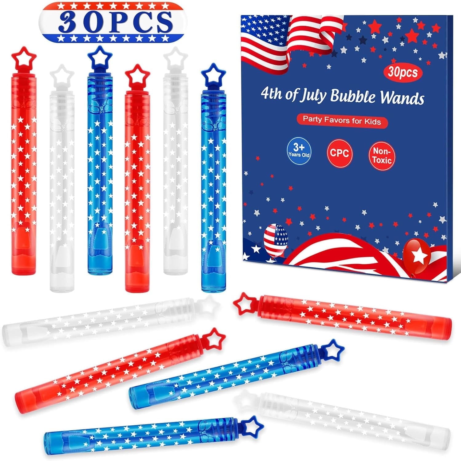 4th of July Party Favors Mini Bubble Wands 30PCS Fourth of July Toys ...