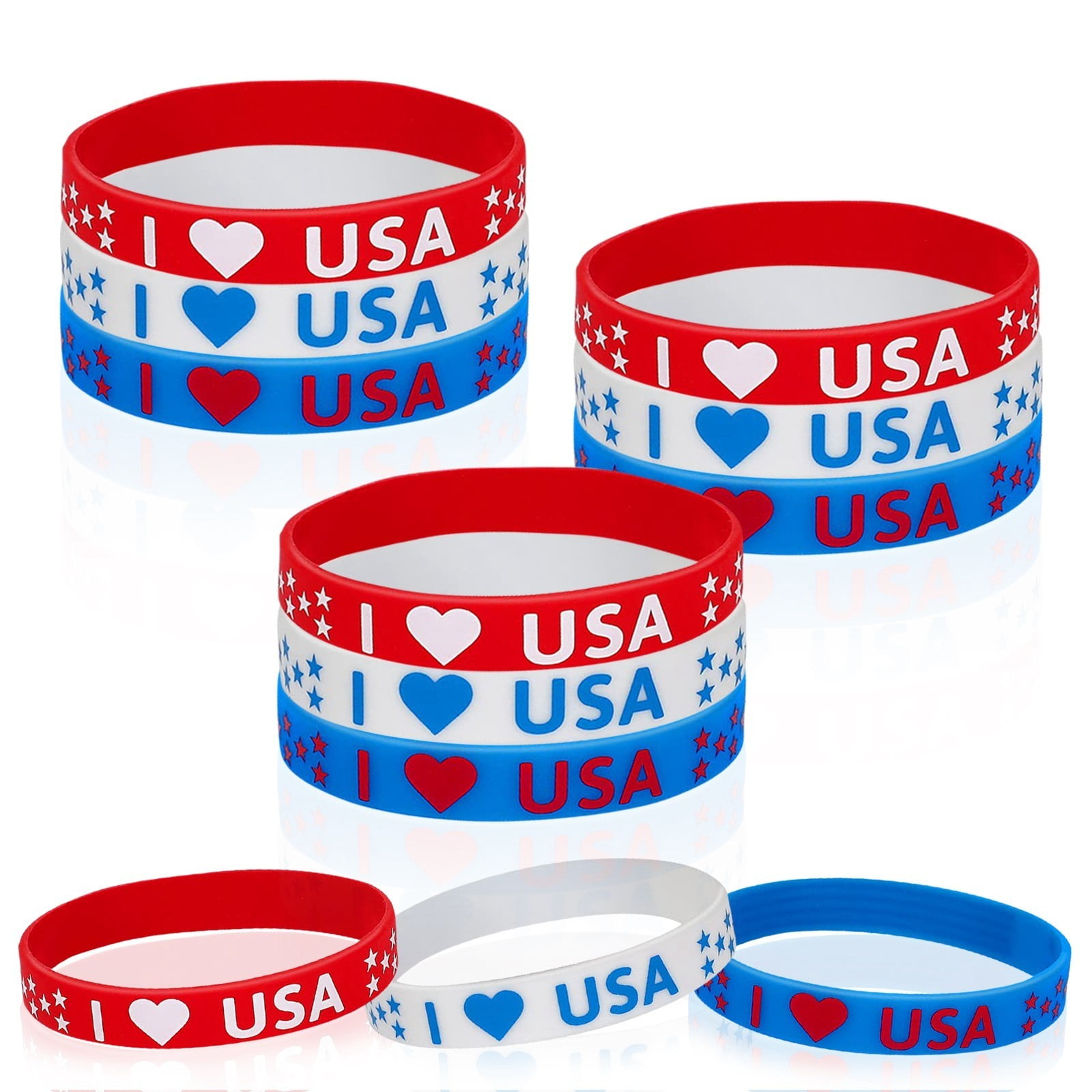 4th of July Party Favors Rubber Bracelets 6PCS USA American Flag Red ...