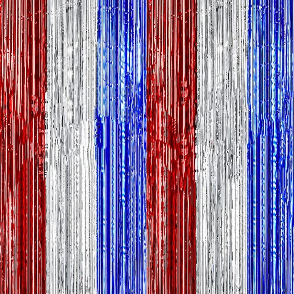 4th of July Party Red White Blue Tinsel Foil Fringe Curtains ...