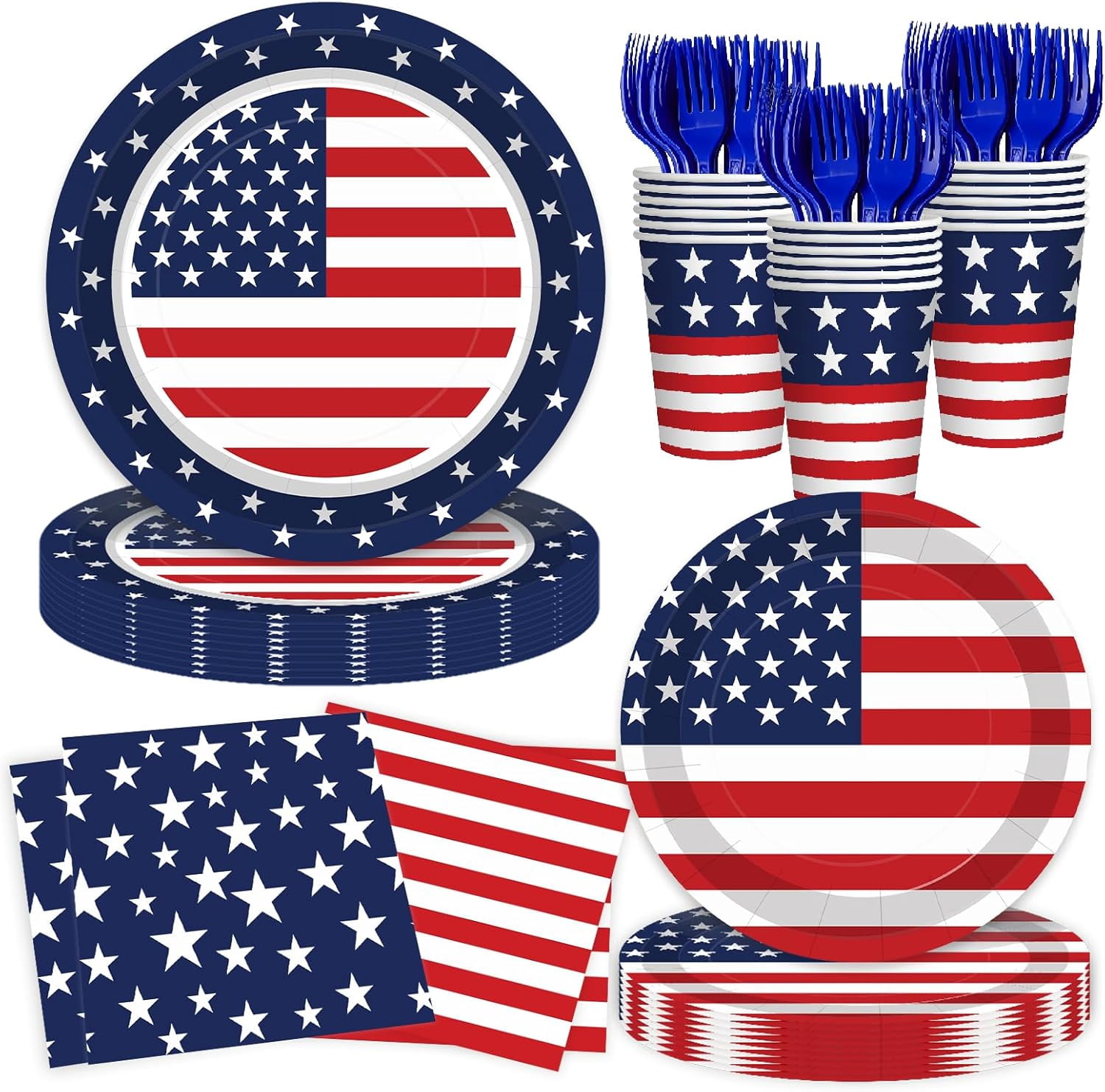 4th of July Party Supplies for 25 Guests – Patriotic USA Tableware Set ...