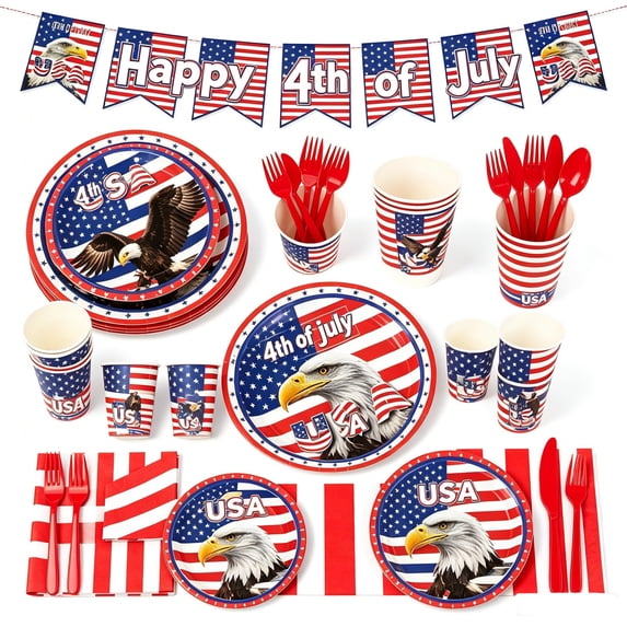 4th Of July Party Supplies Set Patriotic Tableware Decorations Serves ...