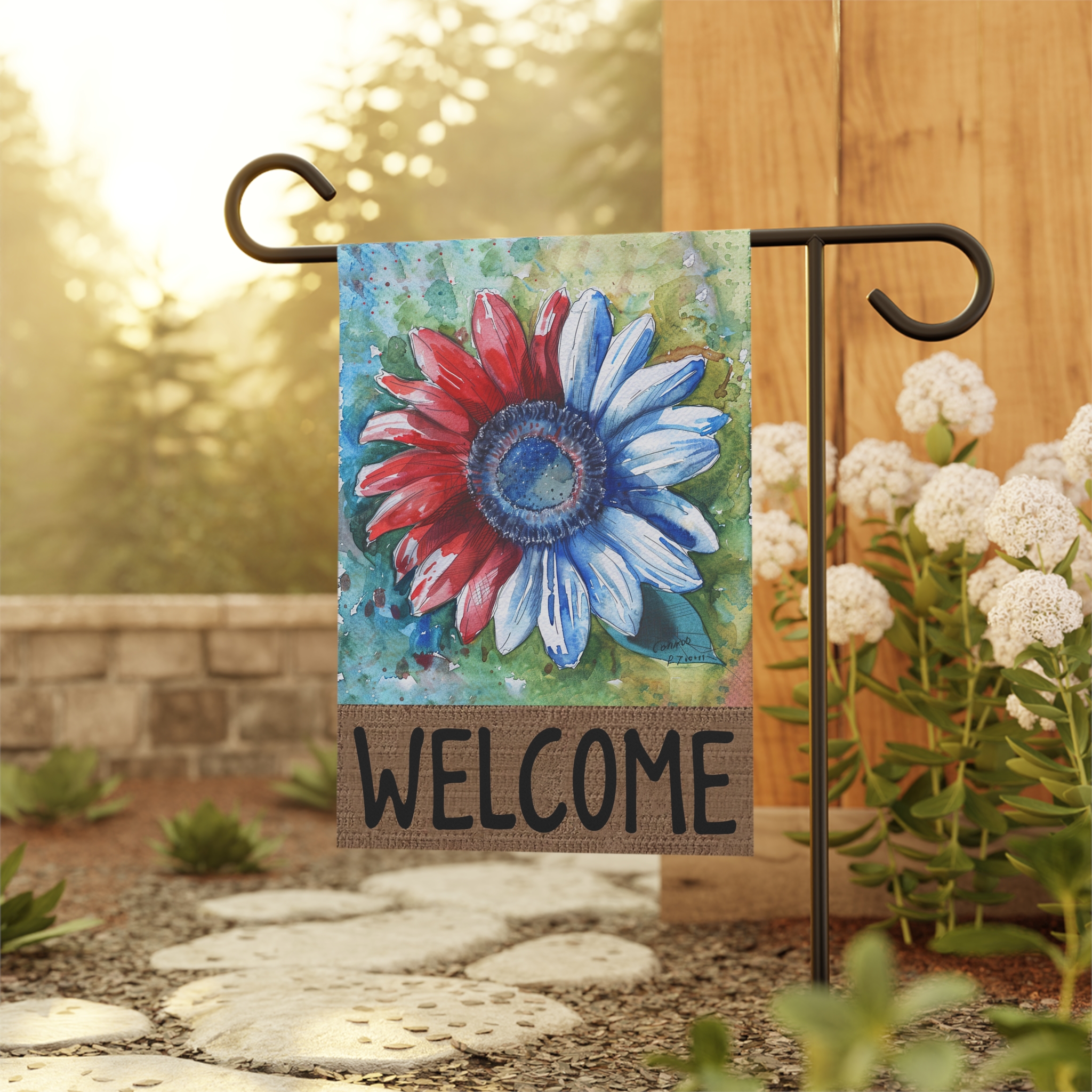4th July Patrioctic American Floral Flag,Blue Red Memorial Day ID-0523 ...