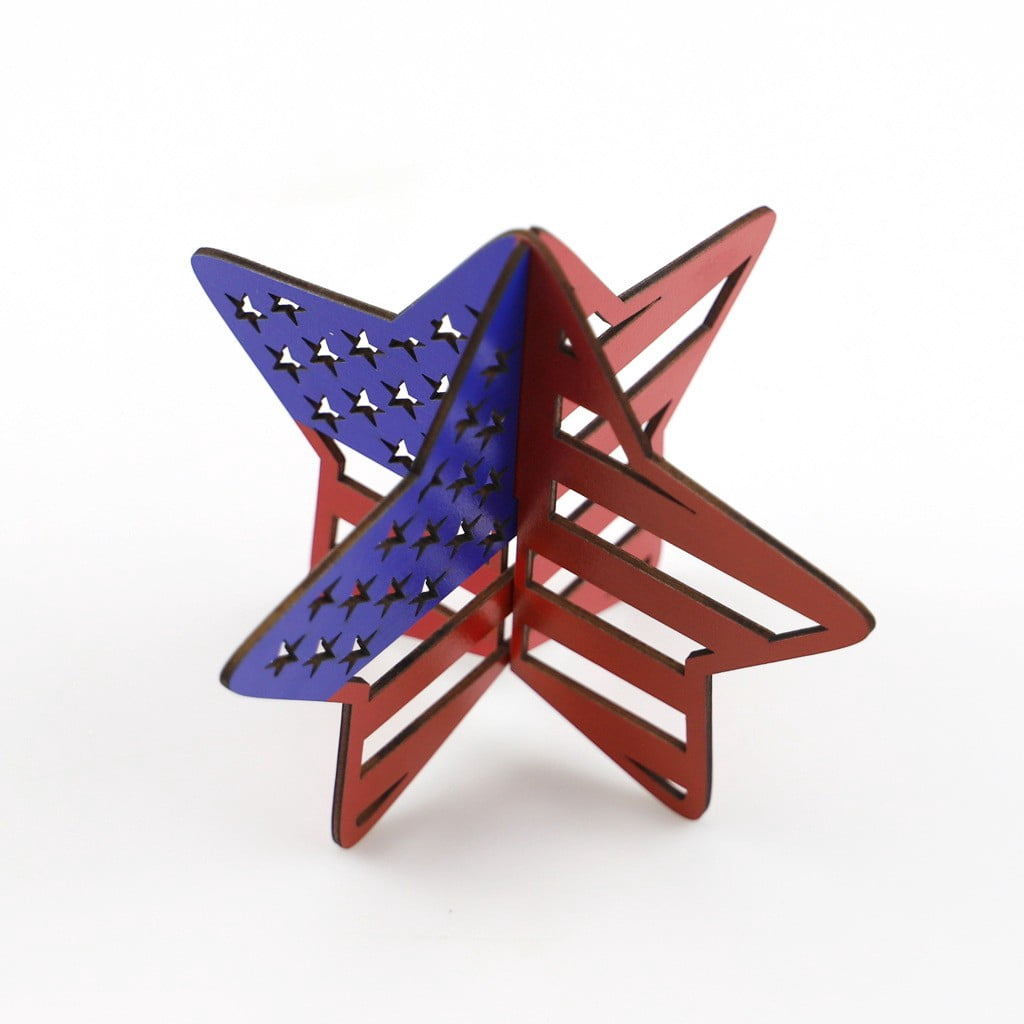4th of July Patriotic 3D Wooden Star Signs Table Centerpiece Memorial ...