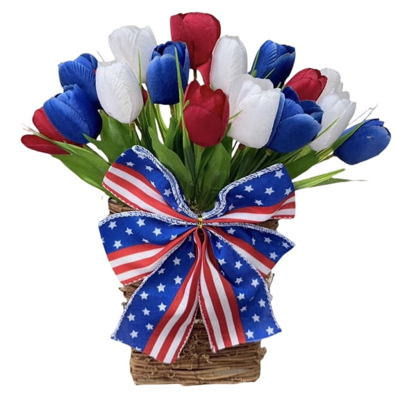 4th of July Patriotic Basket Wreath for Front Door Red White and Blue ...