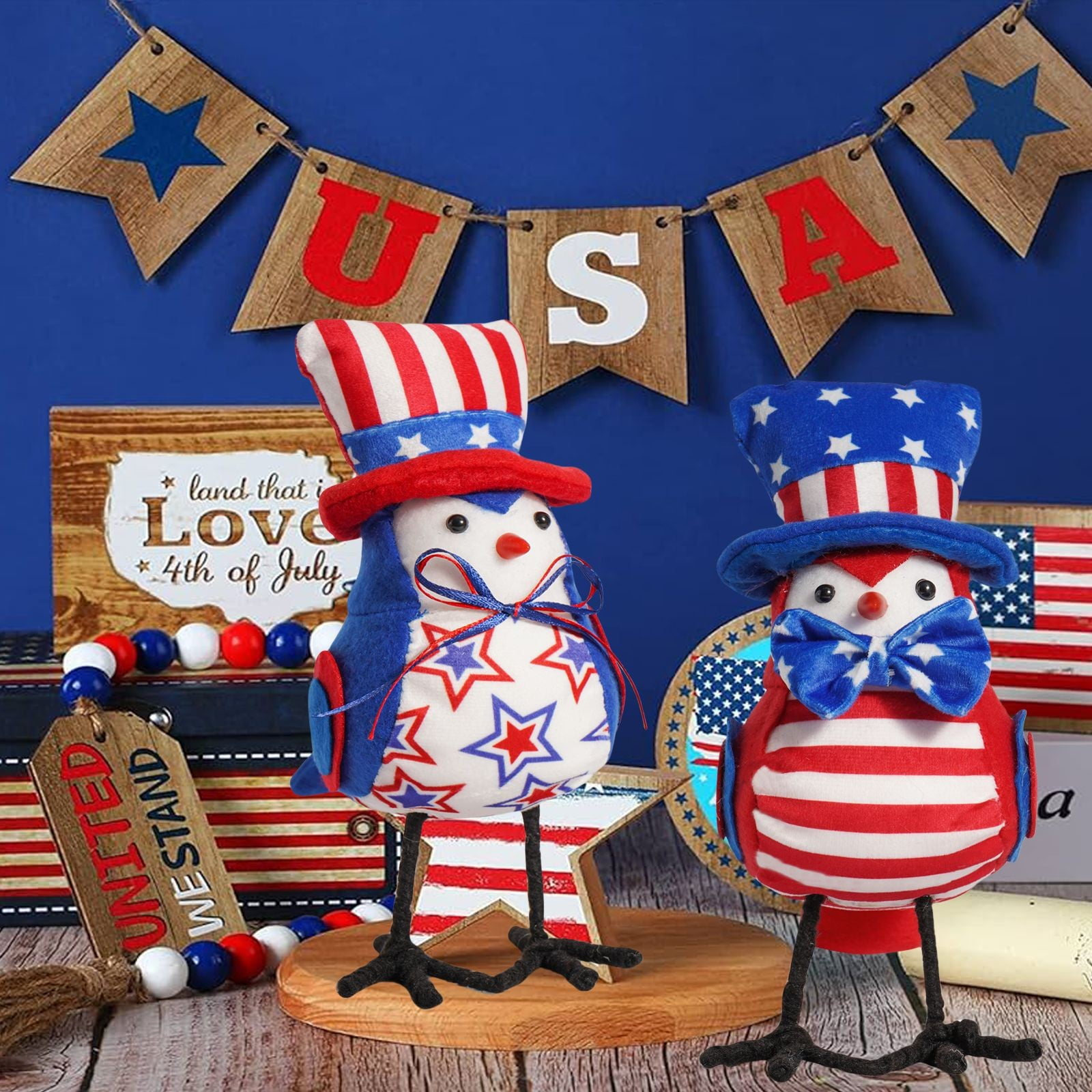 4th of July Patriotic Bird Decorations, Handmade Birds Plush Table ...