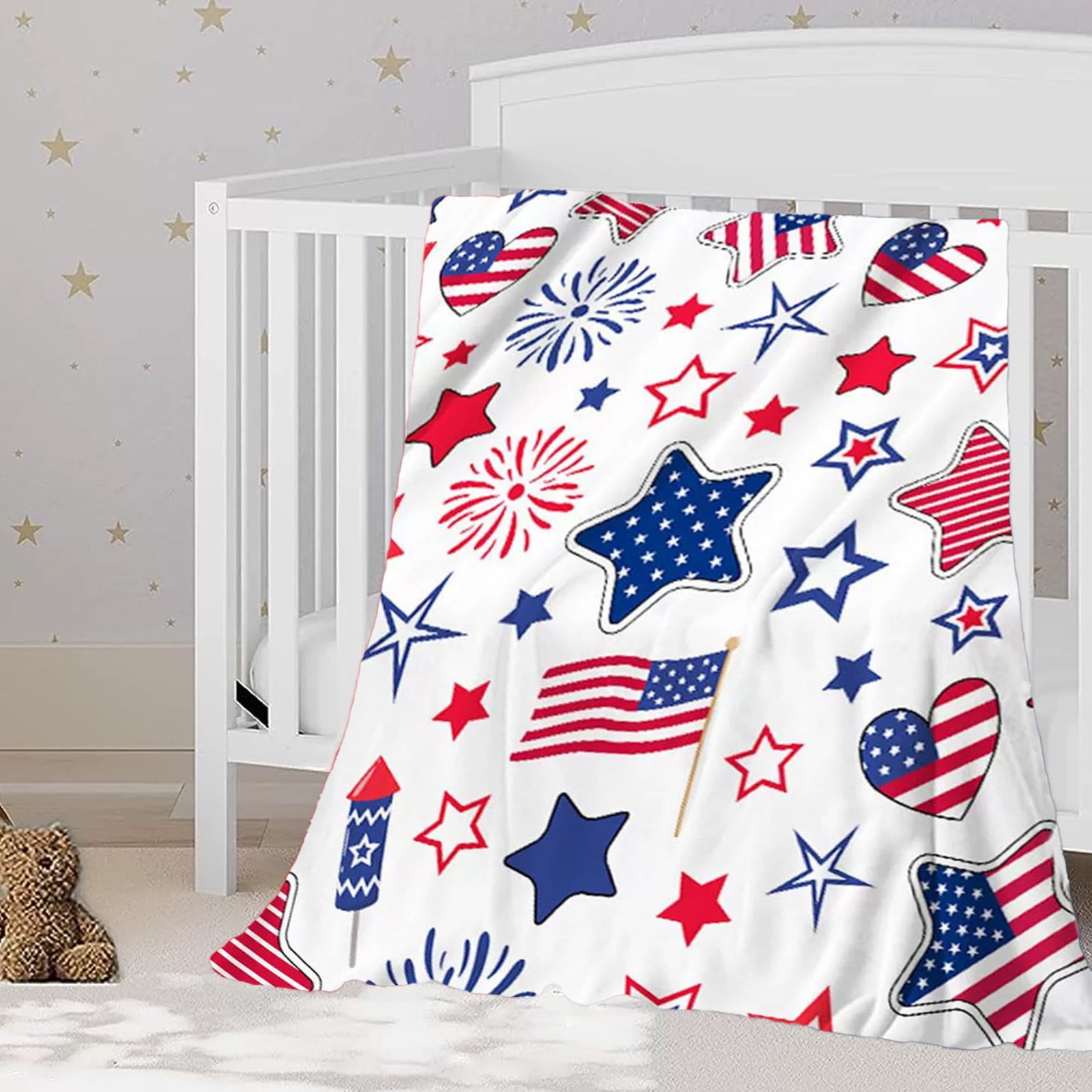 4th of July Patriotic Blanket Stars Fireworks Flower Independence Day ...