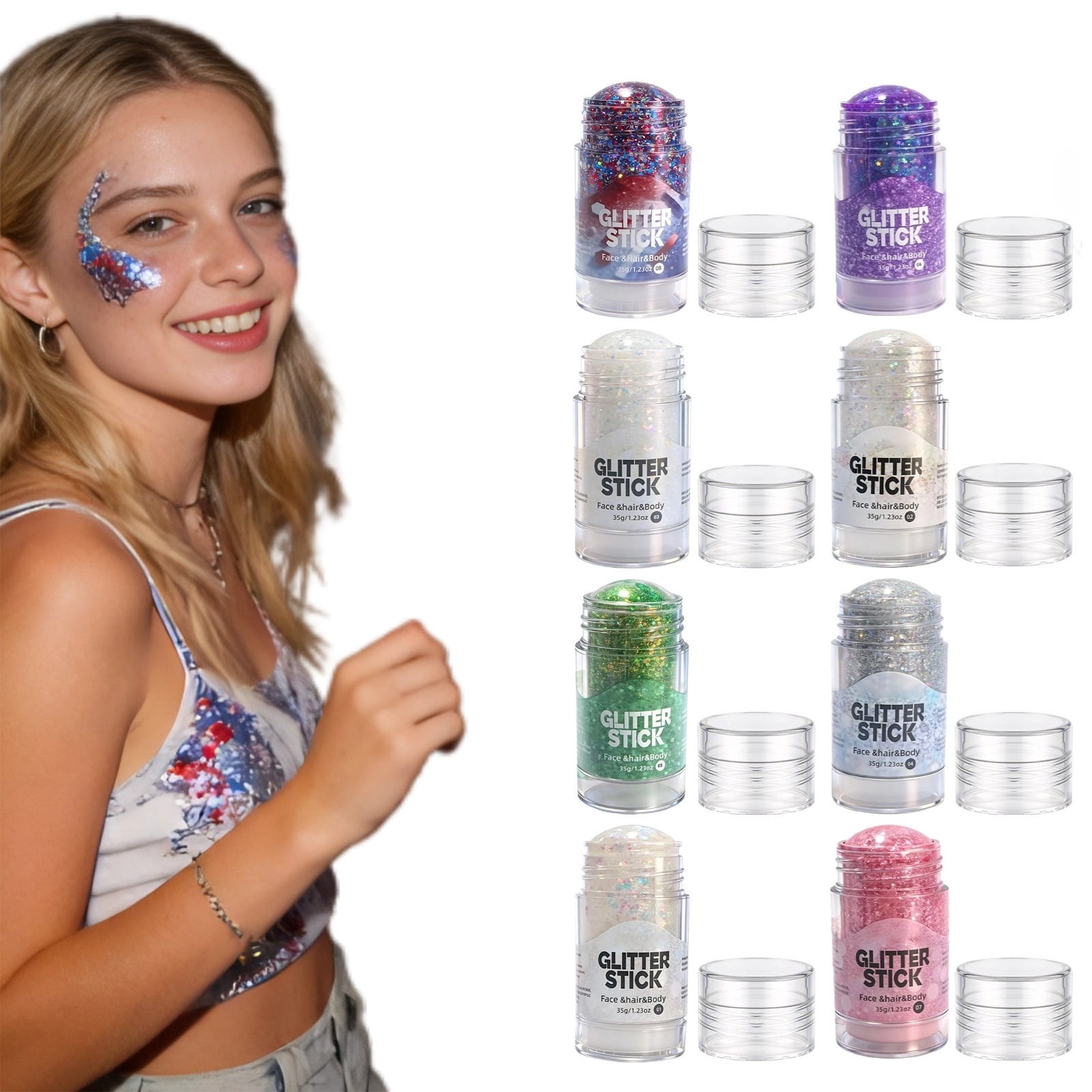 4th of July Patriotic Body Glitter Stick, Red, White and Blue Hair and ...