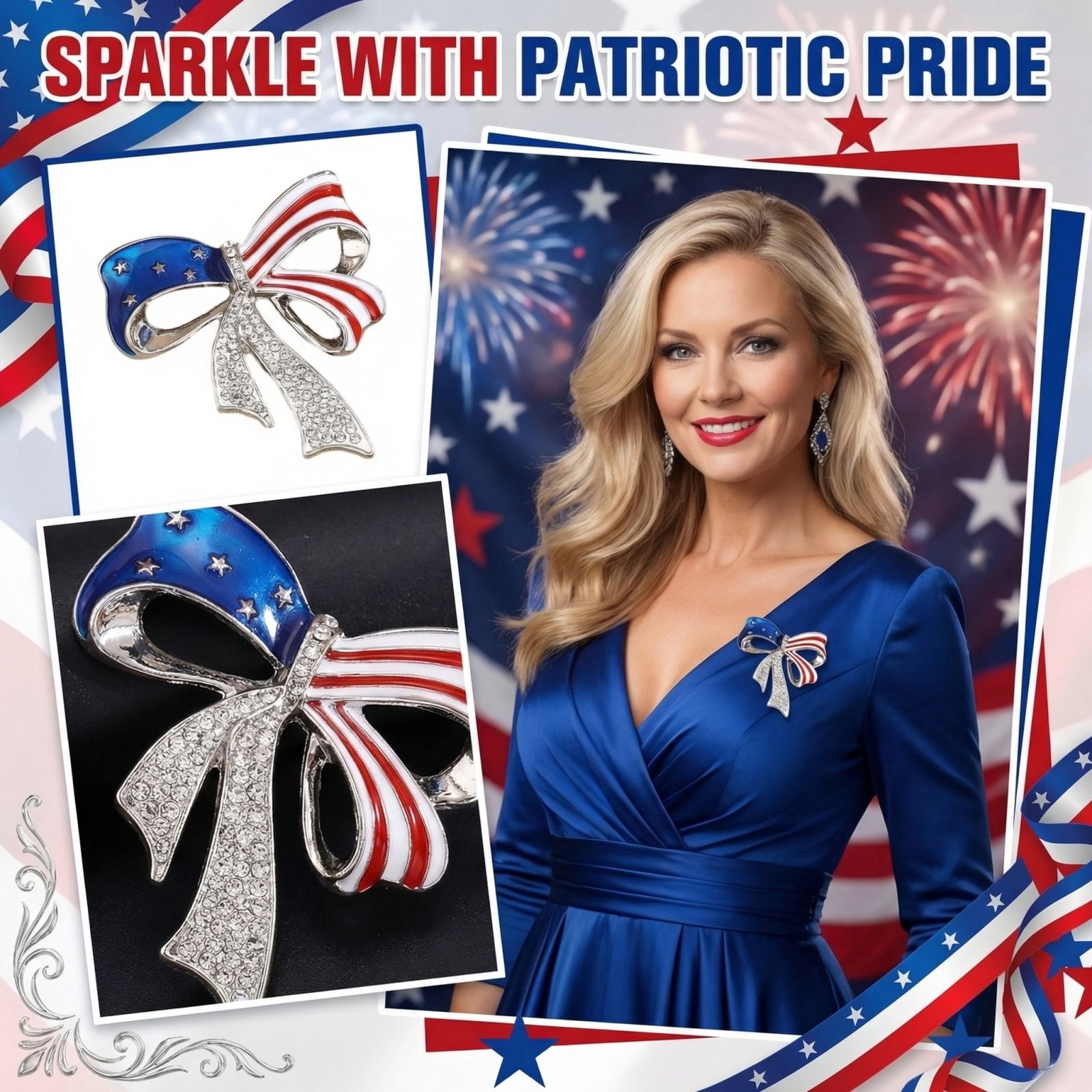 4th of July Patriotic Bow Brooch, 250th Birthday Independence Day ...