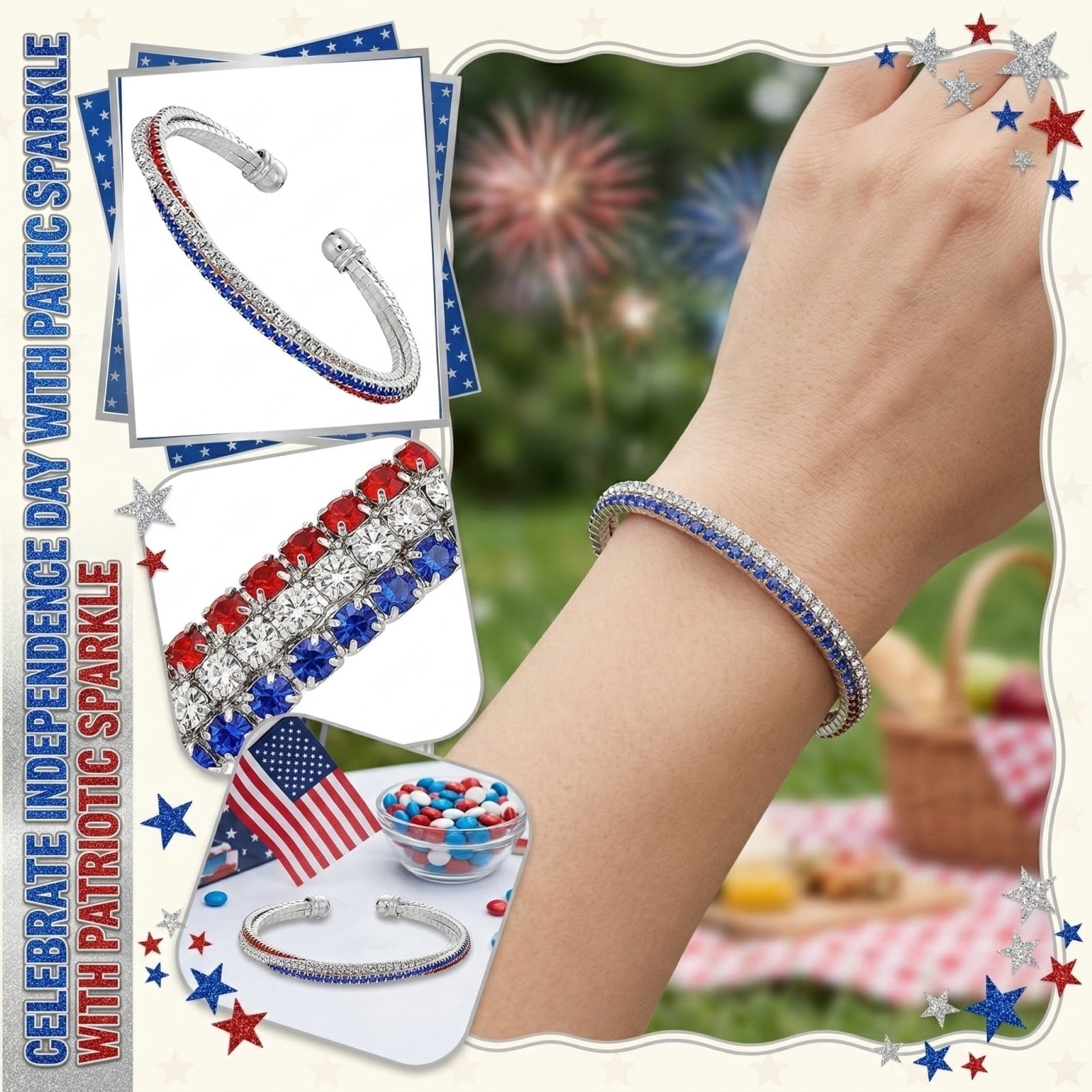 4th of July Patriotic Bracelet Jewelry, 250th Birthday Independence Day ...